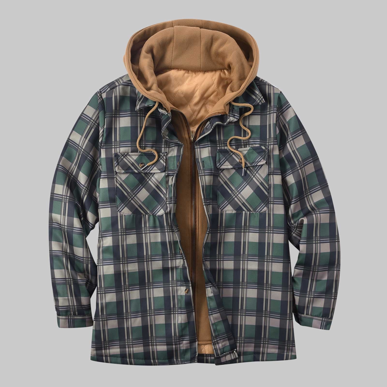 cllios Men's Quilted Lined Flannel Hooded Shirt Jacket, Soft Warm Long ...