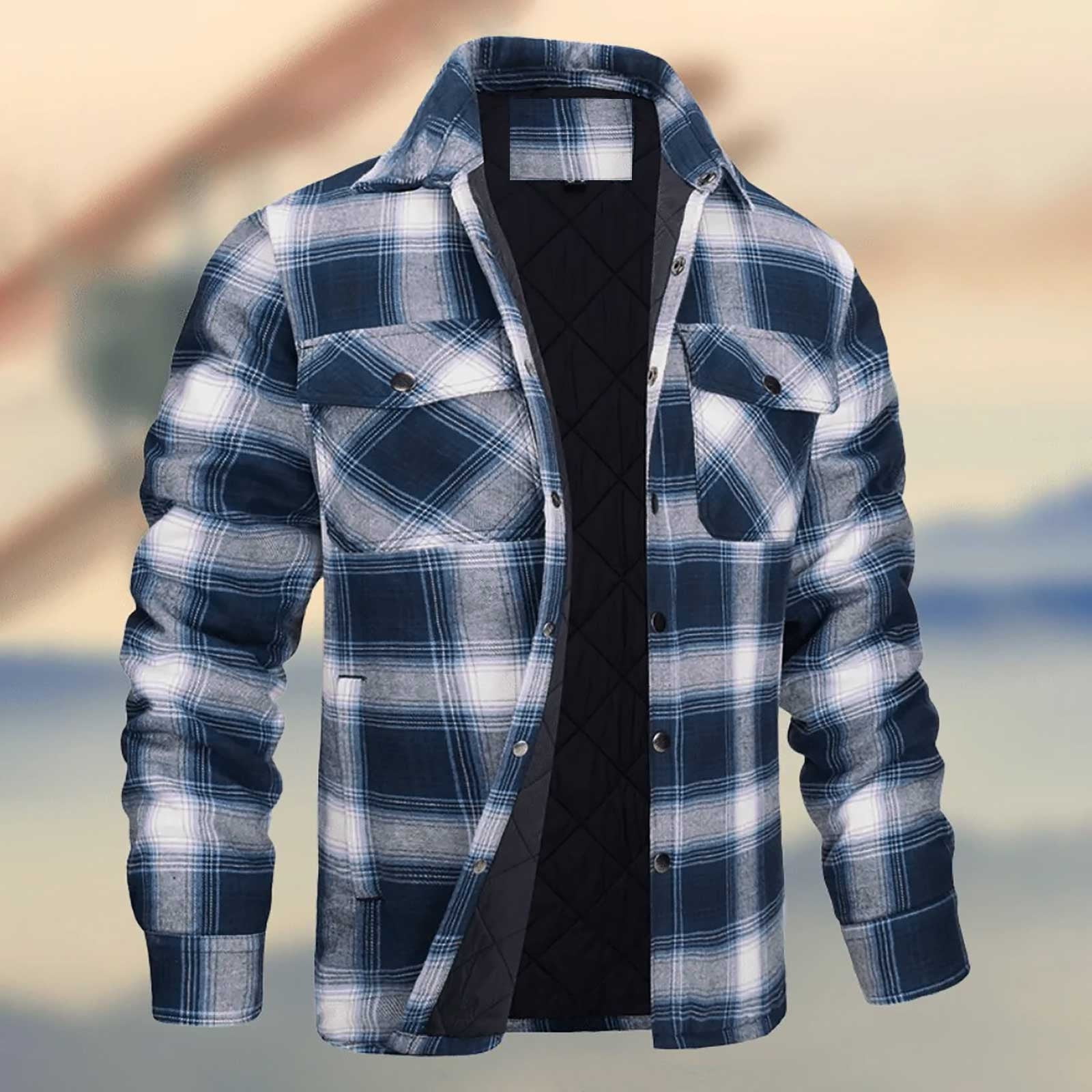 cllios Men's Quilted Lined Jackets Plus Size Plaid Outerwear Fall ...