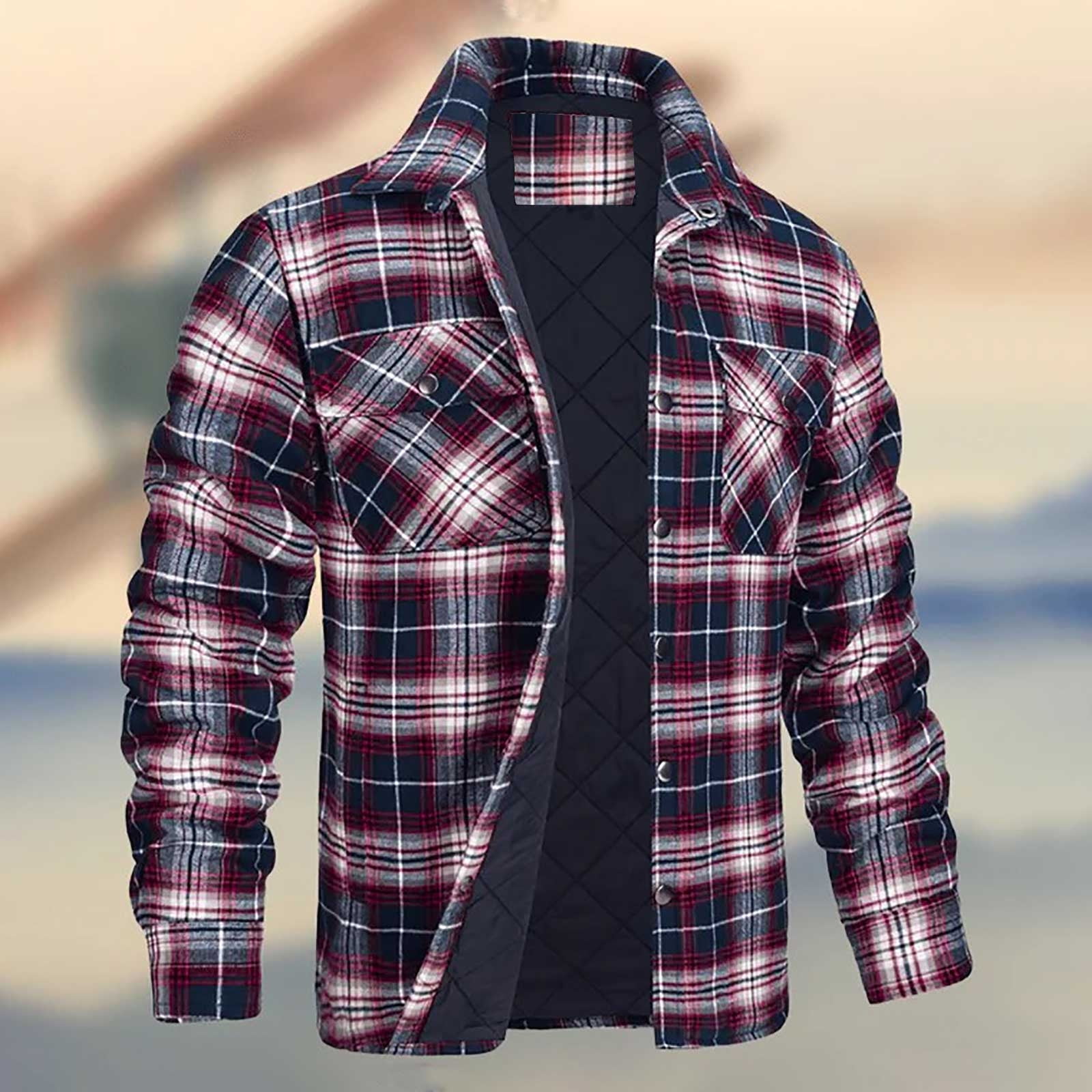 cllios Men's Quilted Lined Jackets Plus Size Plaid Outerwear Fall ...