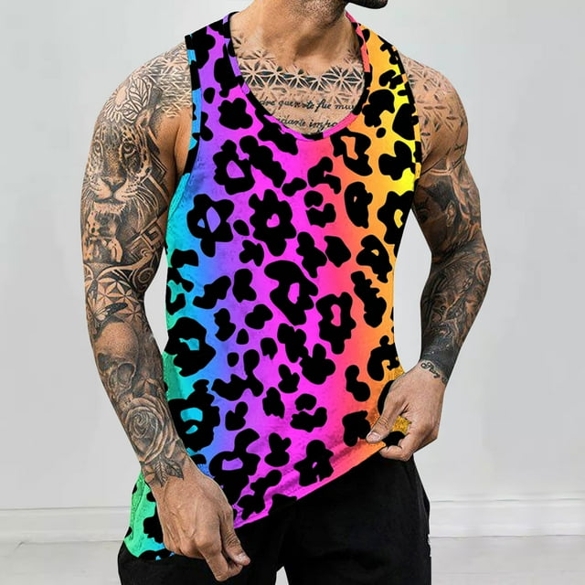 cllios Mens Gradient Tank Tops Trendy Leopard Graphic Tees Big and Tall Sleeveless Crewneck ...