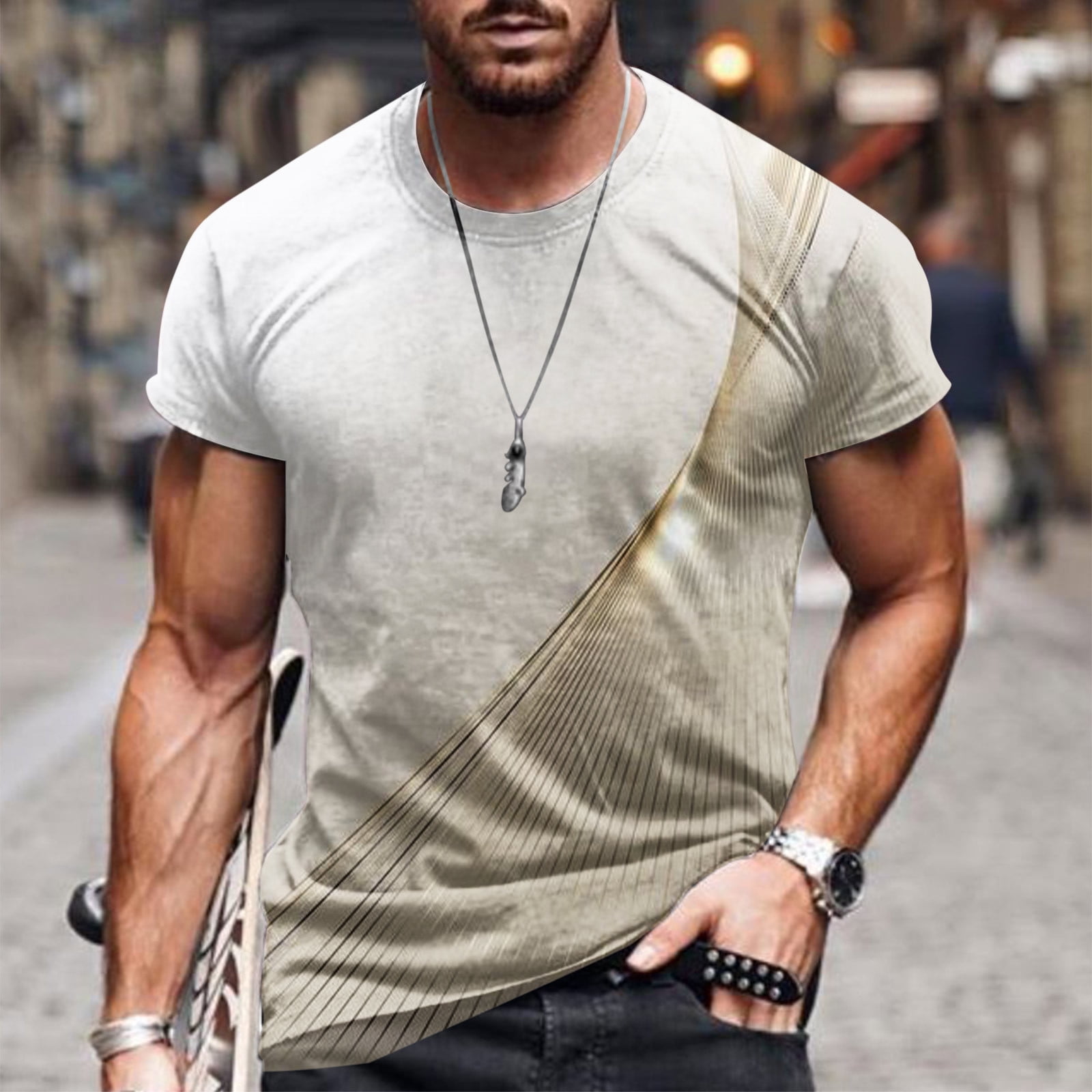 cllios Men's Shirts Casual Crewneck Workout T Shirt Trendy 3D Optical Illusion Graphic Tee ...