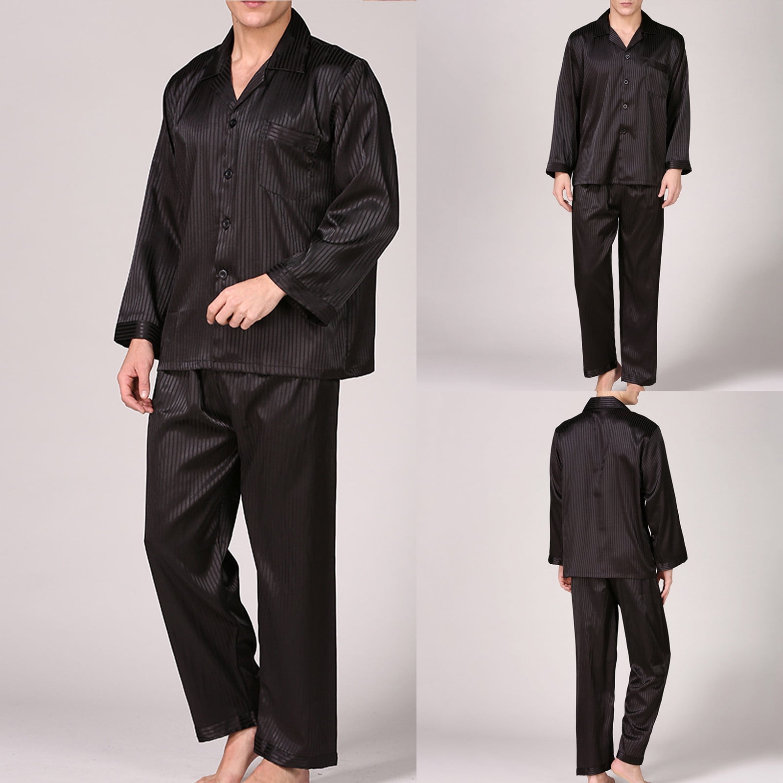 cllios Men's Silk Pajamas Set 2 Piece Long Sleeve Button-Down Lounge ...