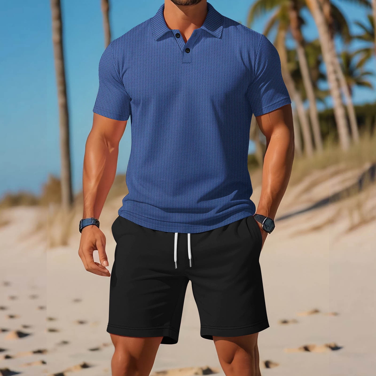 cllios Men's Summer Beach Outfits 2 Piece Casual Textured Henley Shirt ...