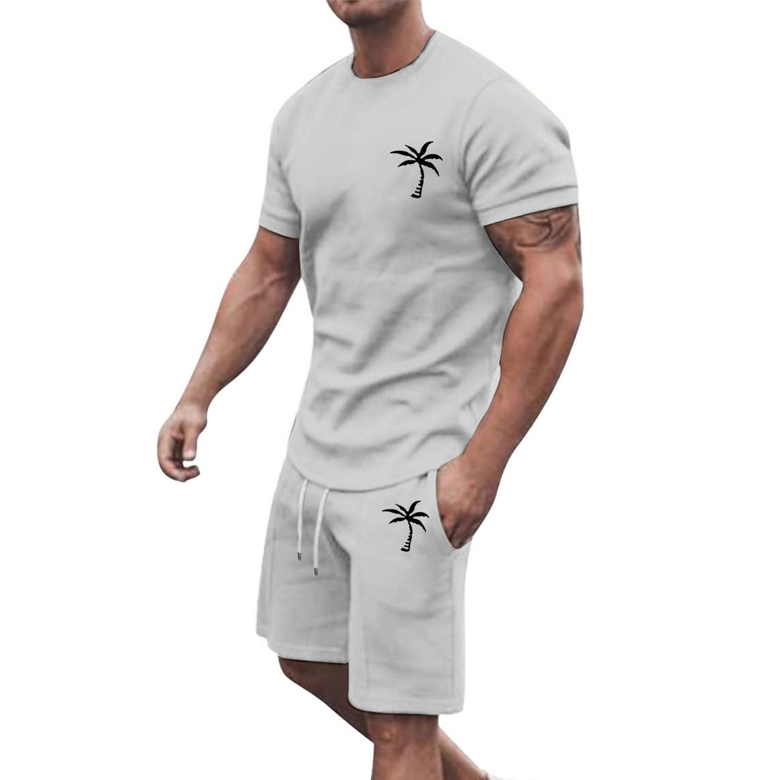 cllios Men's Summer Tracksuit Plus Size Short Sleeve Palm Tree Tshirts ...