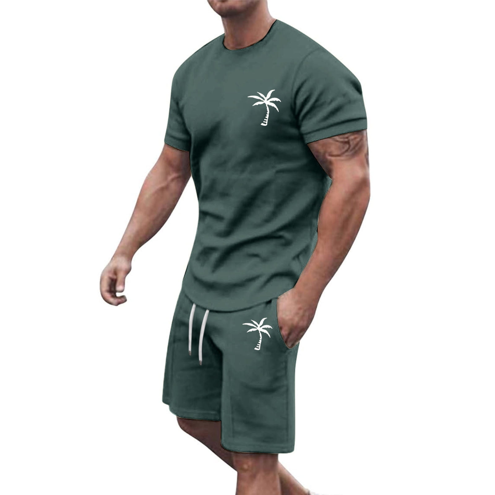 cllios Men's Summer Tracksuit Plus Size Short Sleeve Palm Tree Tshirts ...