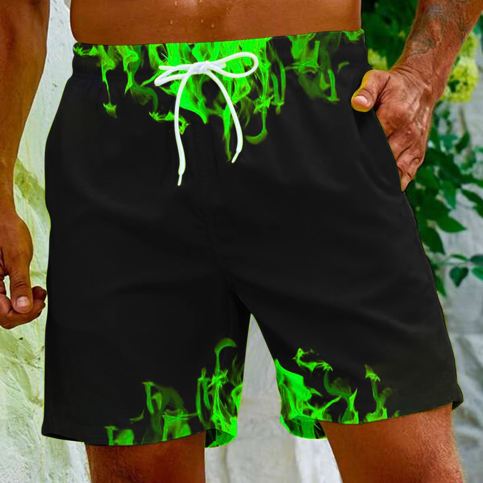 cllios Men's Swim Trunks Flame Printed Surfing Board Shorts with ...