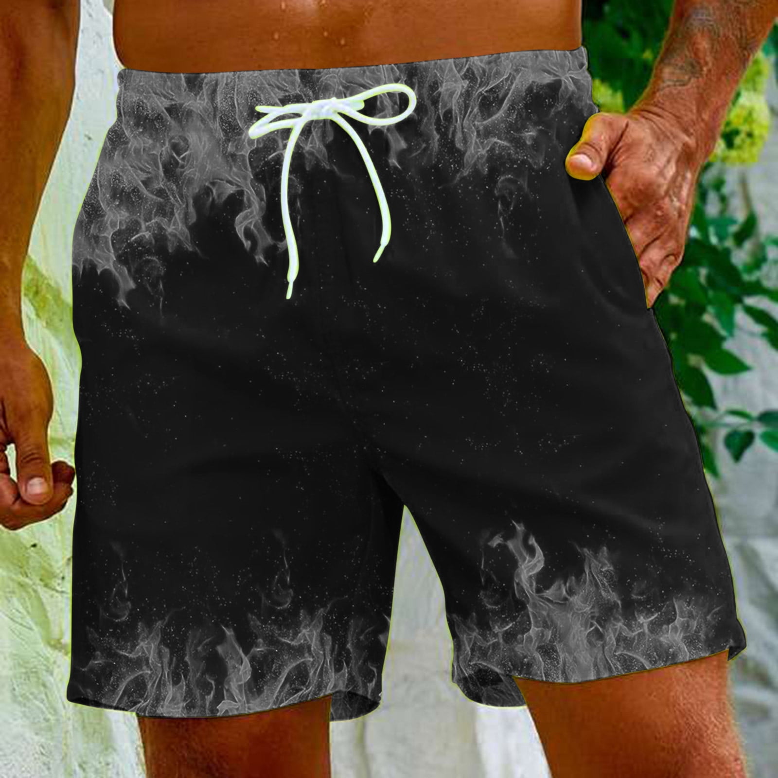 Cllios Mens Swim Trunks Summer Quick Dry Trendy Flame Print Sports