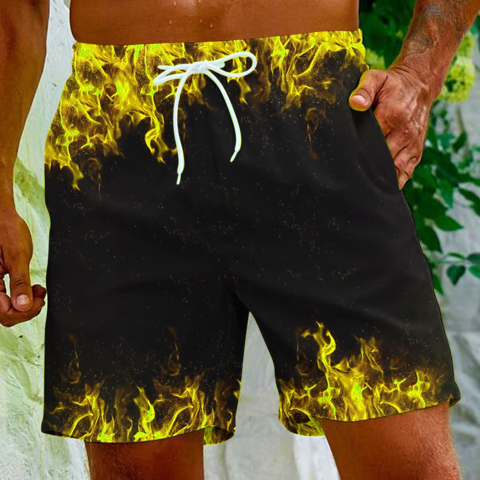cllios Men's Swim Trunks Summer Quick Dry Trendy Flame Print Sports ...