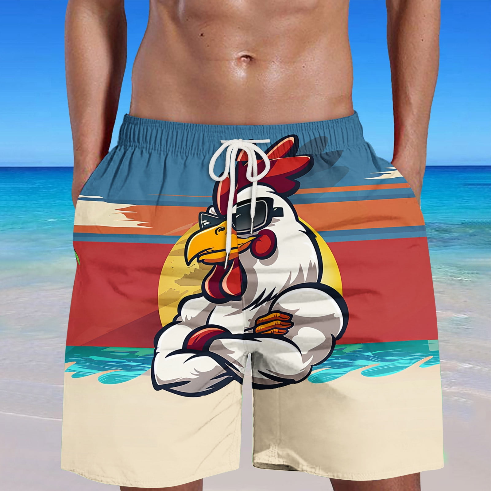 cllios Men's Swimming Trunks Summer Elastic Waist Beach Shorts Quick ...