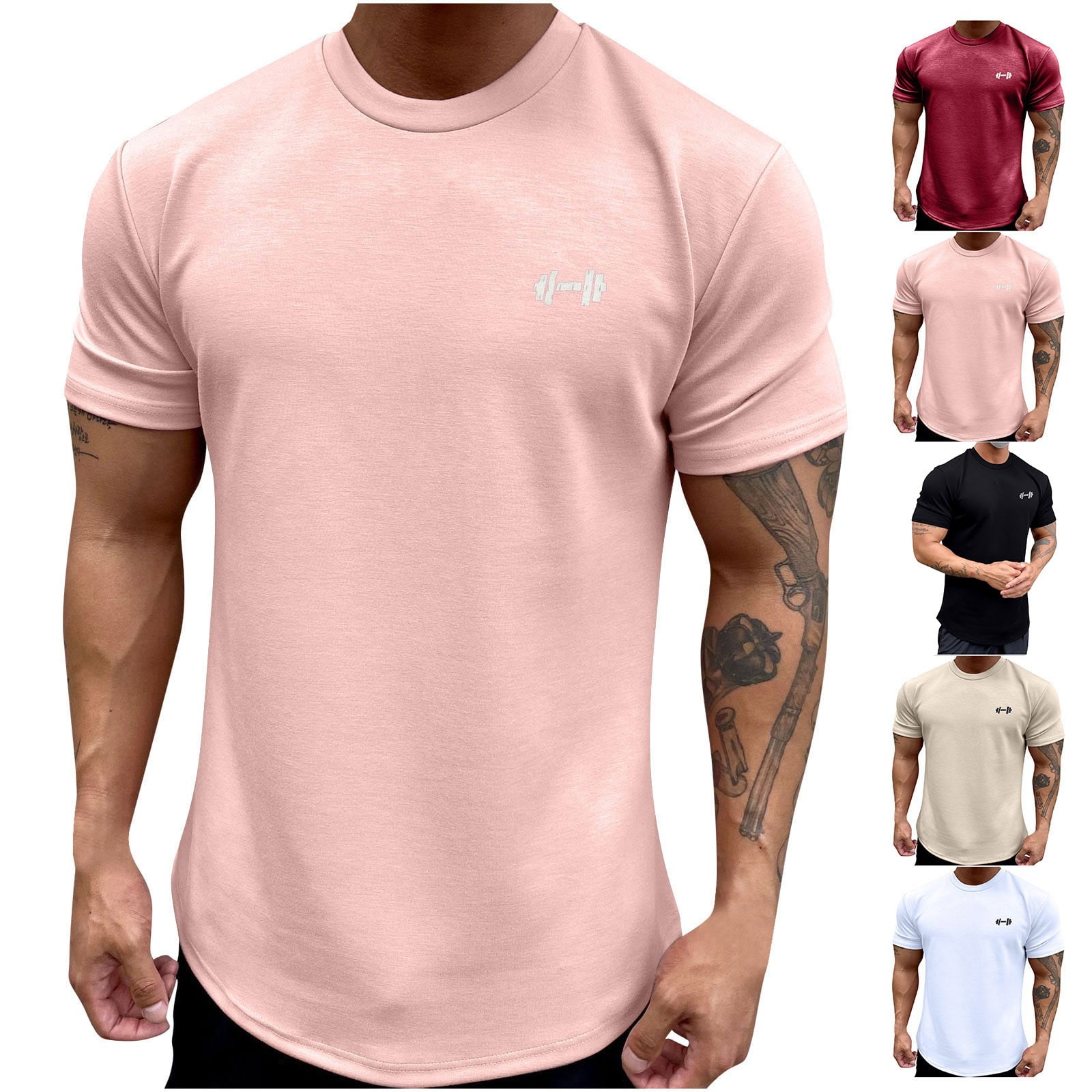 cllios Men's T-Shirts Hipster Short Sleeve Cotton Shirt Solid Color Crew Neck Cotton Shirt ...