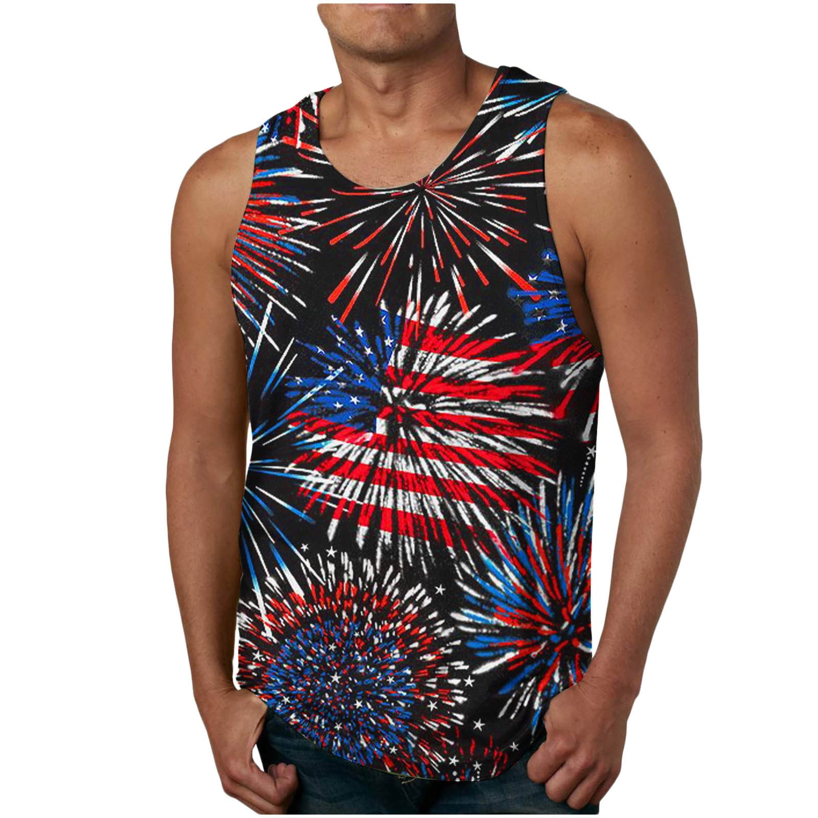 cllios Men's Tank Tops 4th of July Patriotic American Flag Print Sleeveless Round Neck Tanks ...