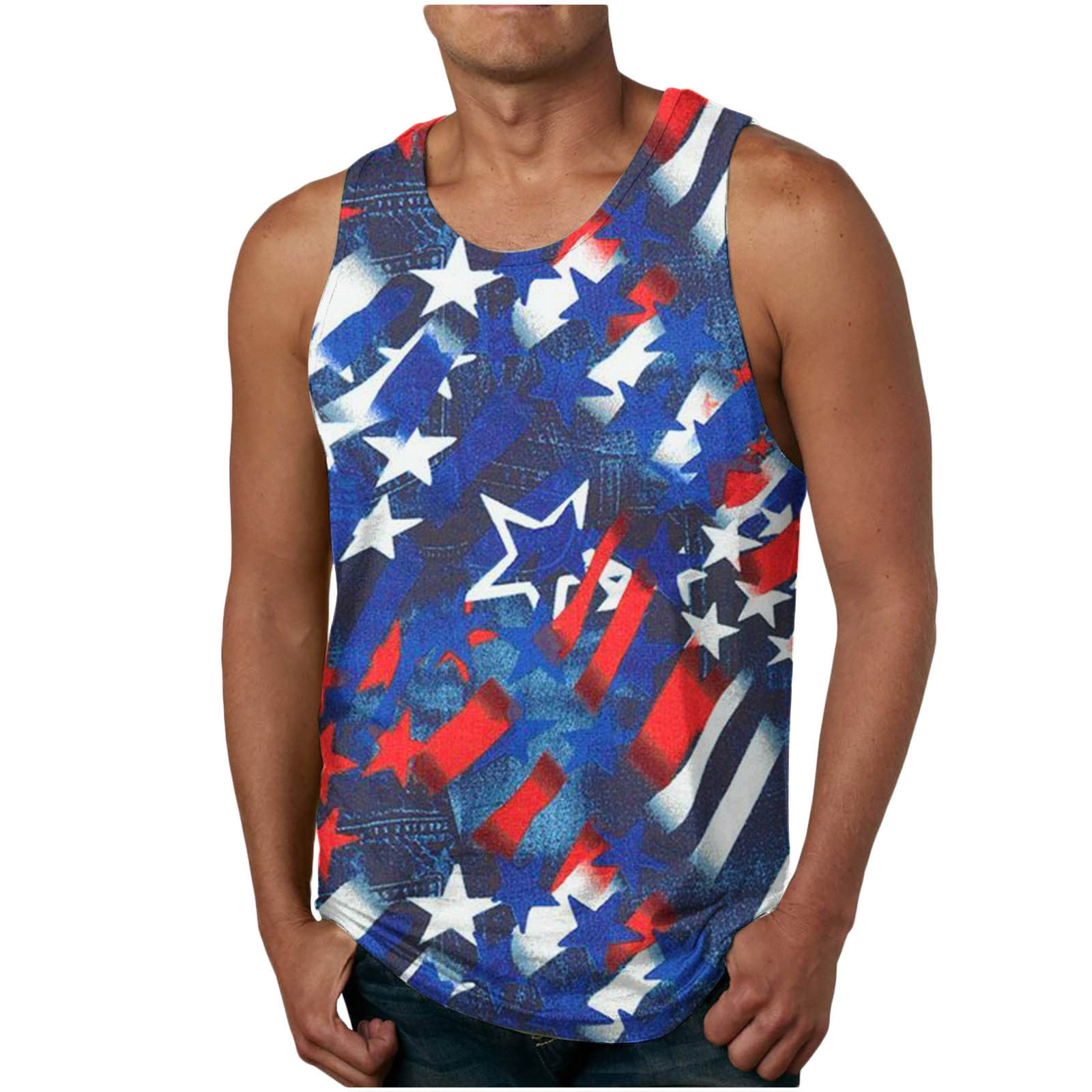 cllios Men's Tank Tops 4th of July Patriotic American Flag Print Sleeveless Round Neck Tanks ...