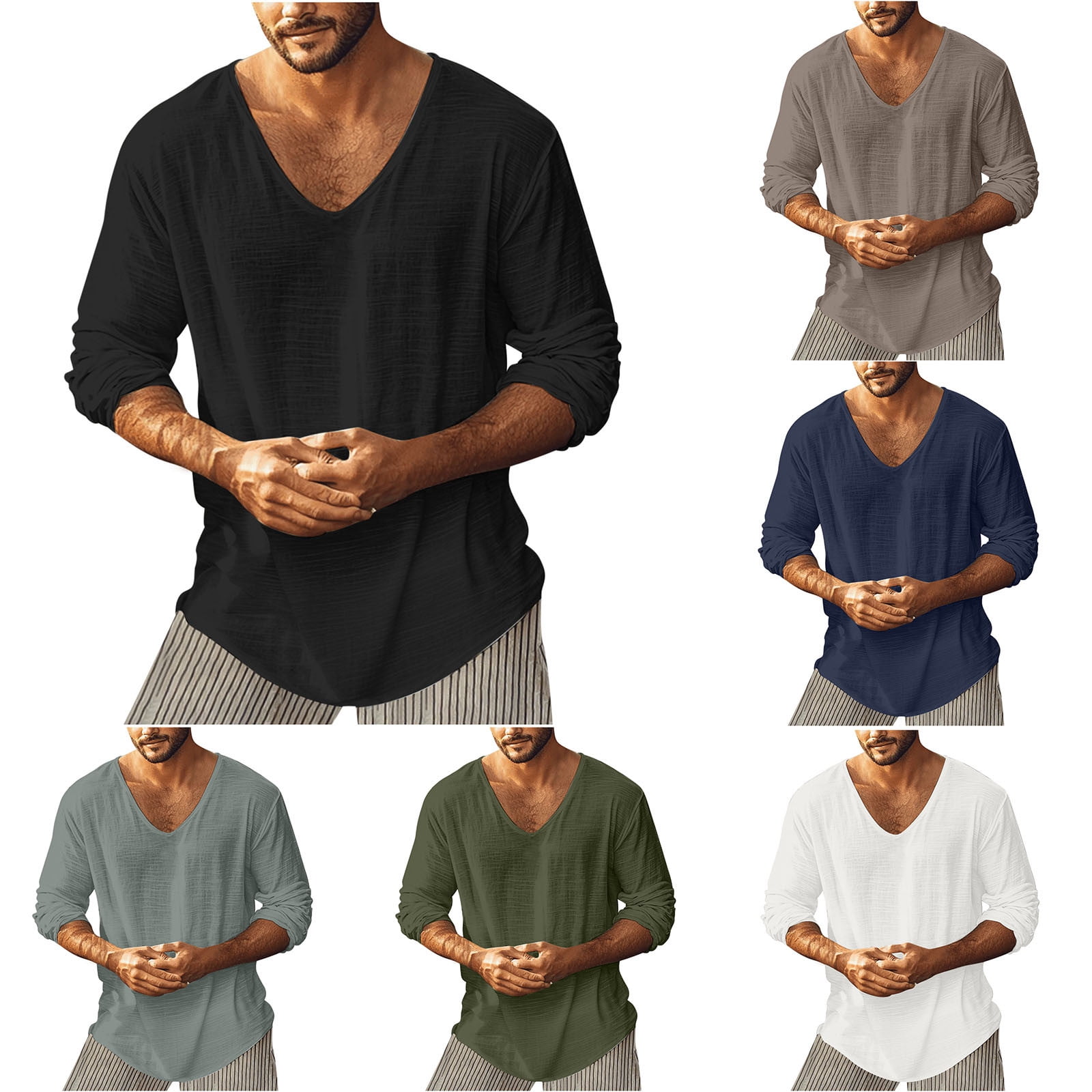 cllios Men’s V Neck Muscle Shirts Long Sleeve Casual Gym Athletic T-Shirt Fashion Solid Top ...