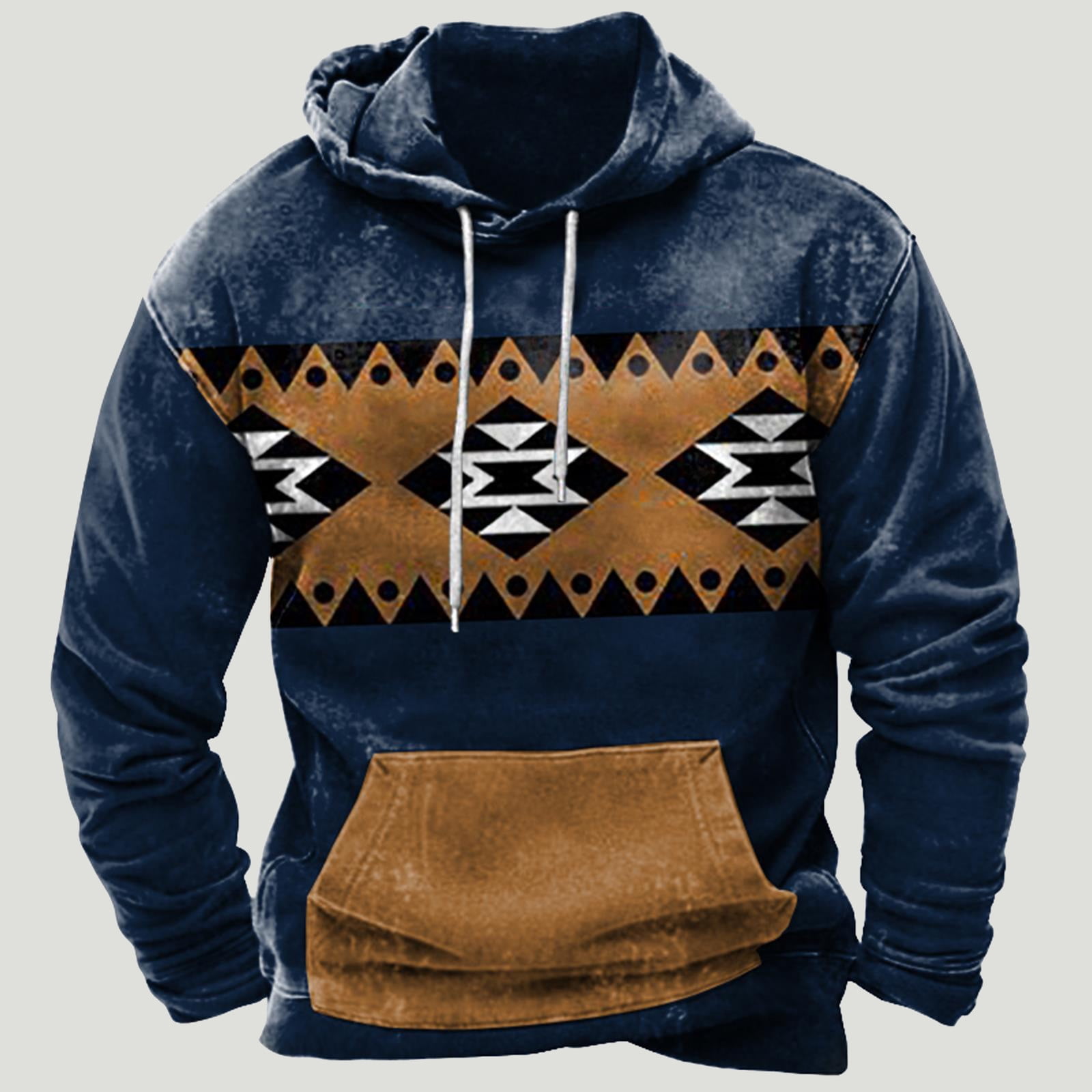Cllios Mens Western Aztec Hoodies Oversized Long Sleeve Hooded