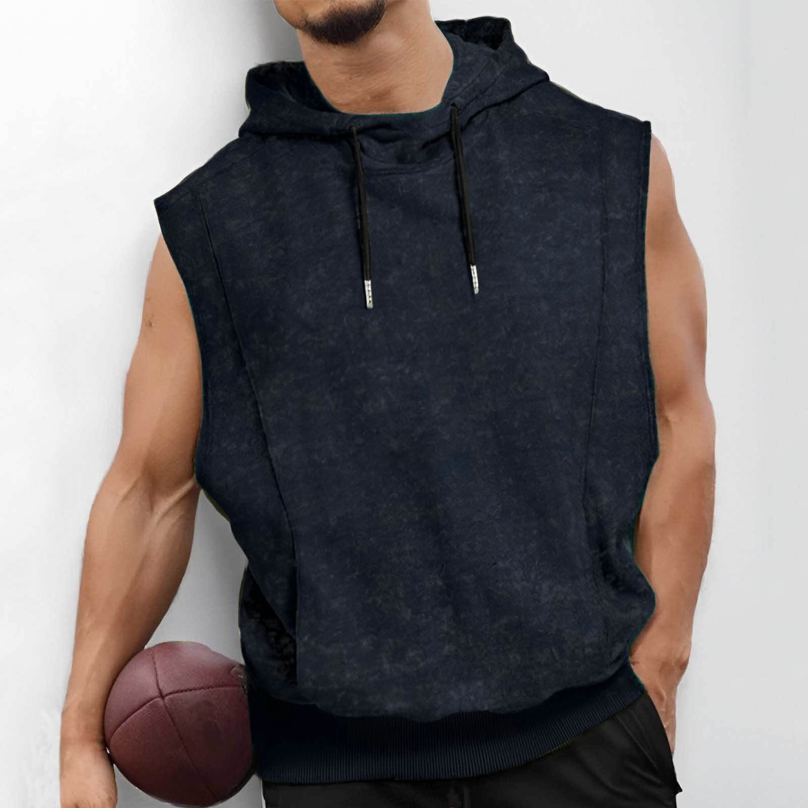 cllios Men's Workout Hooded Tank Tops Sleeveless Gym Training Hoodies Bodybuilding Muscle Cut ...