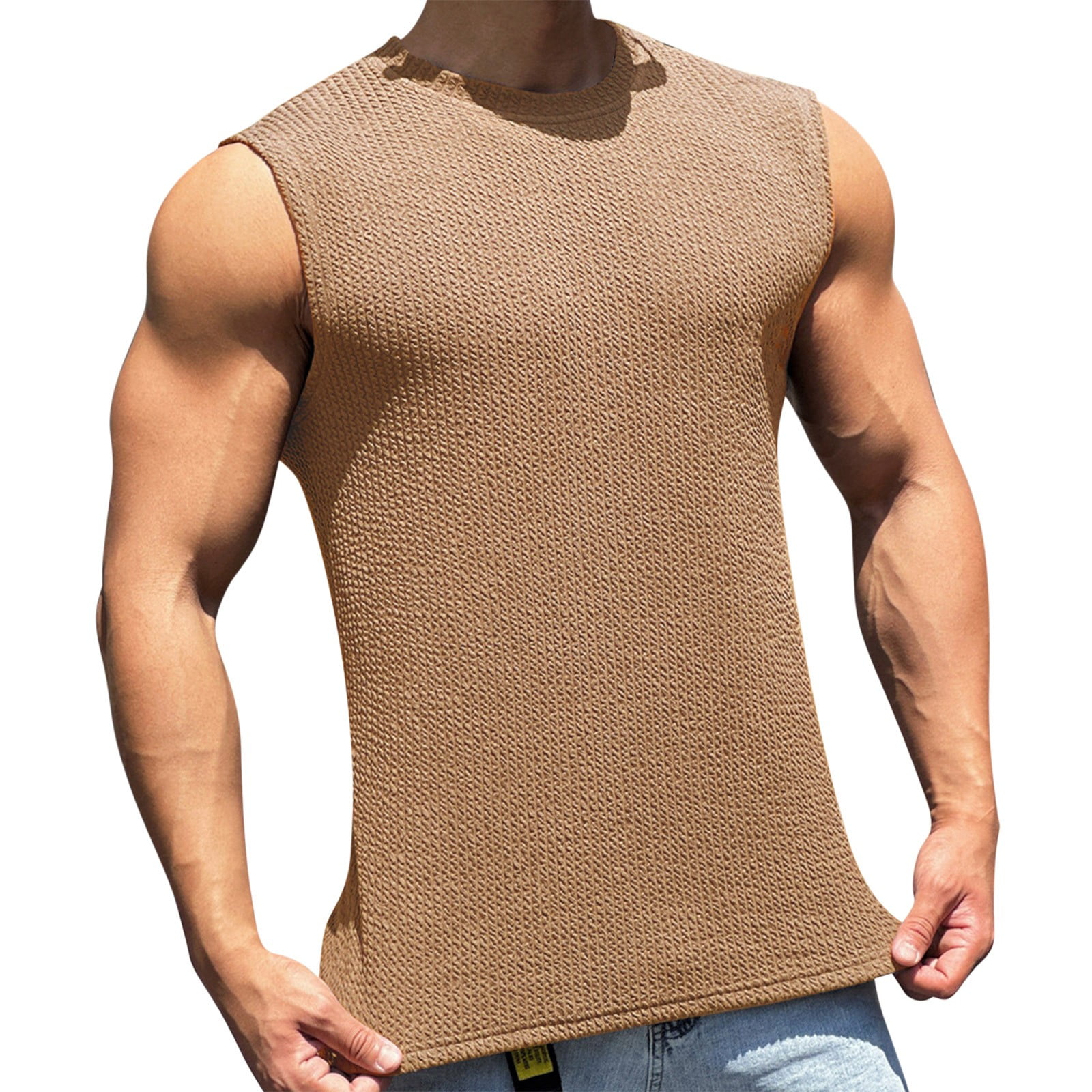 cllios Men's Workout Tank Tops Waffle Casual Sleeveless T Shirts Gym Cut Off Beach Summer Tee ...