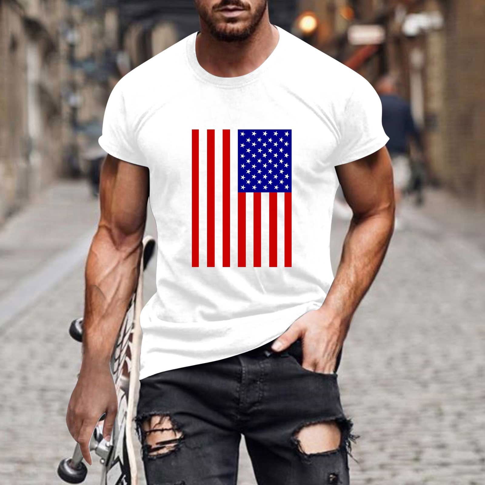 cllios Mens 1776 Distressed T-Shirt 4th of July Shirt Tops American Flag Patriotic Short Sleeve ...
