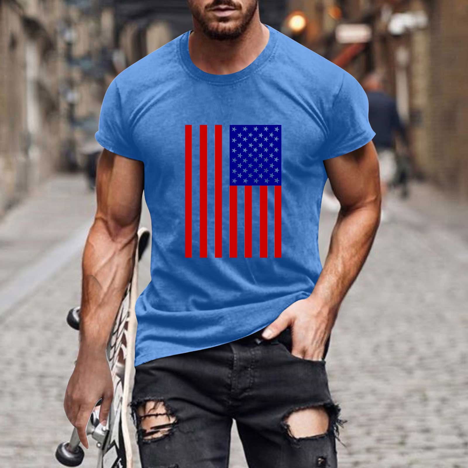 cllios Mens 1776 Distressed T-Shirt 4th of July Shirt Tops American Flag Patriotic Short Sleeve ...