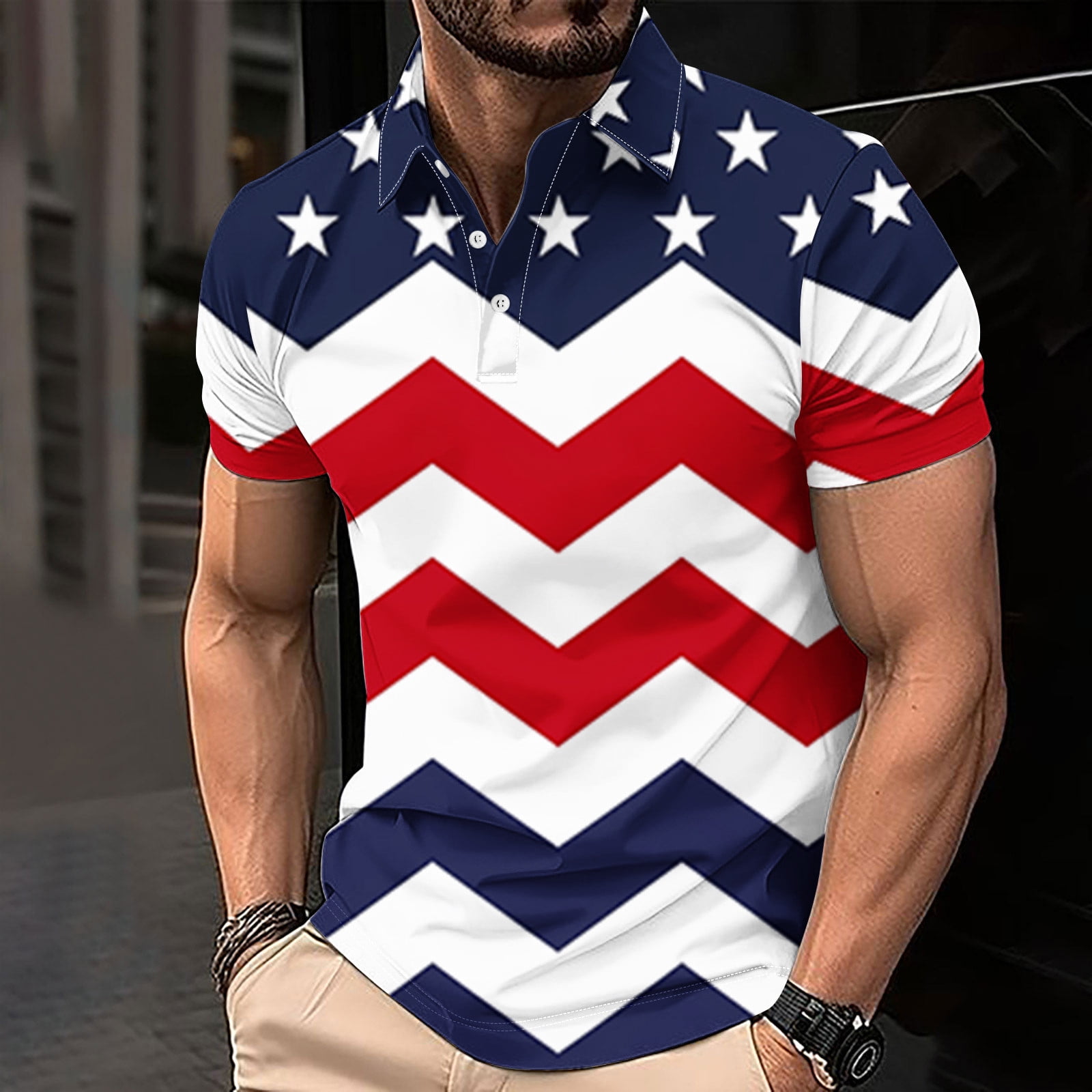 cllios Mens 4th of July T-Shirts Funny Stripes Star Graphic Tees Big ...