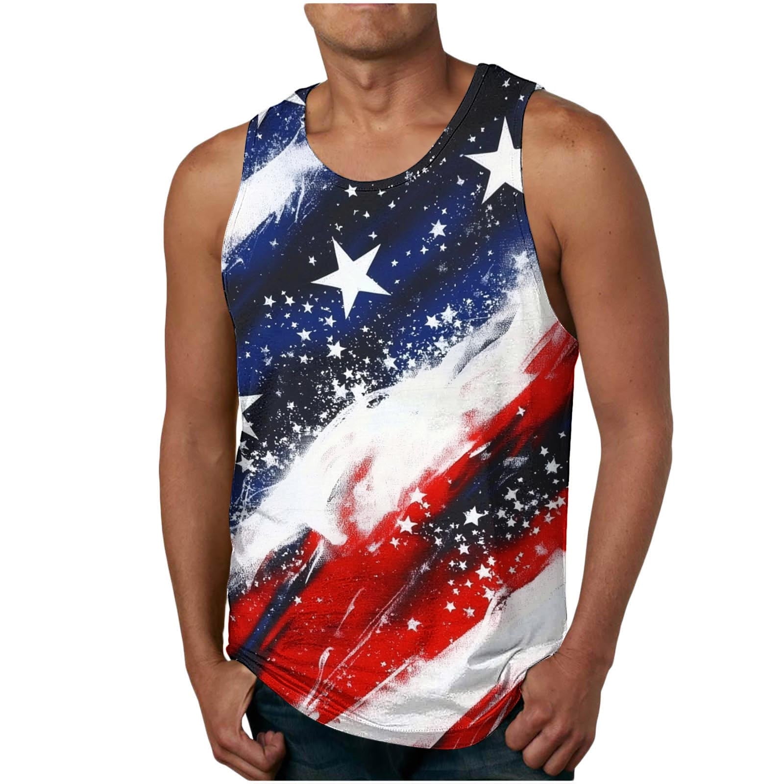 cllios Mens 4th of July Tank Top Shirts Distressed American Flag Shirts Lightweight Round Neck ...