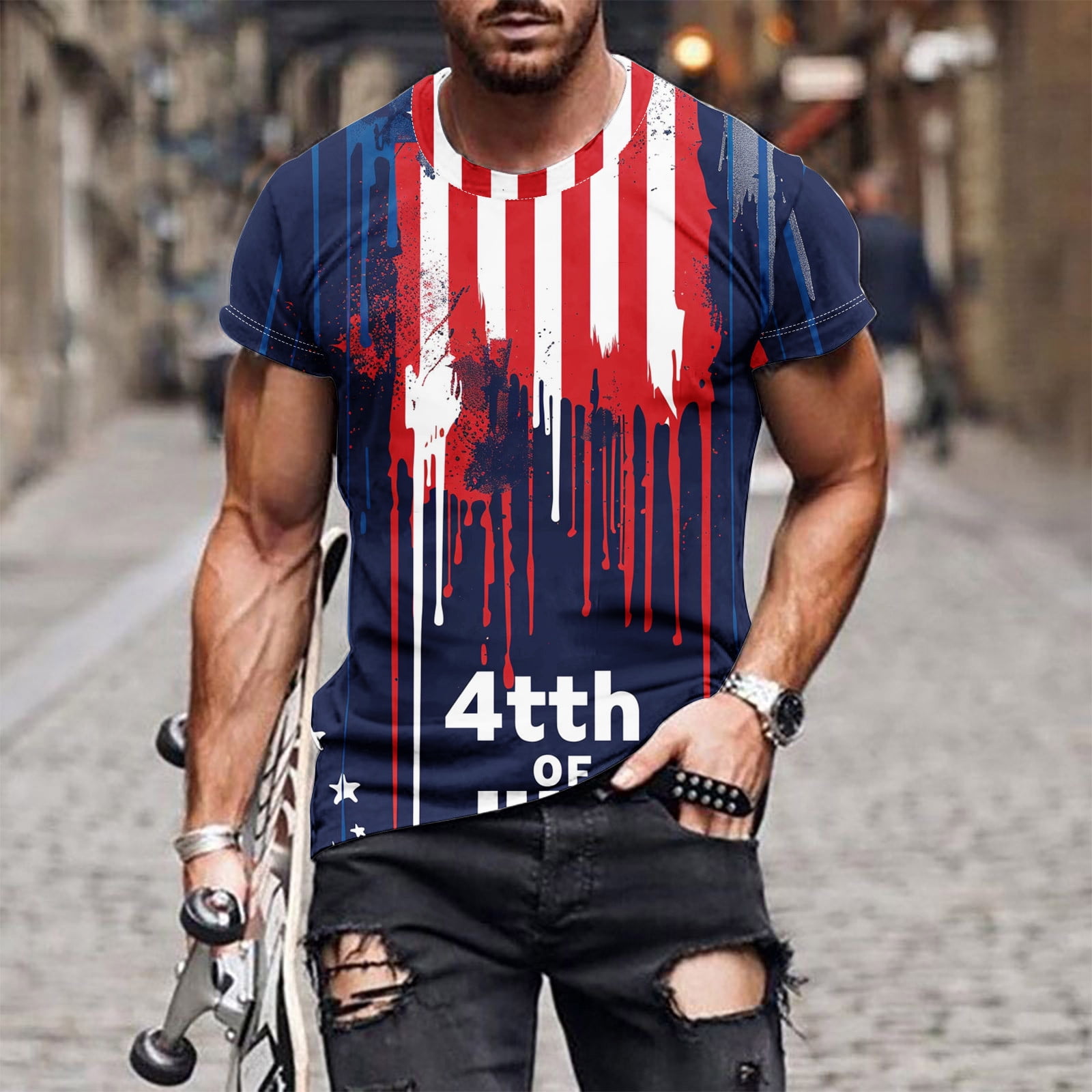 cllios Mens 4th of July Shirt Summer American Flag Graphic Tees Quick ...