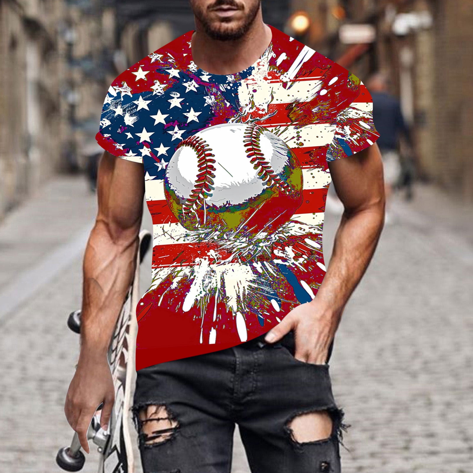 cllios Mens American Flag T-Shirt 4th July Patriotic Shirt Summer Short Sleeve Crew Neck Tops ...