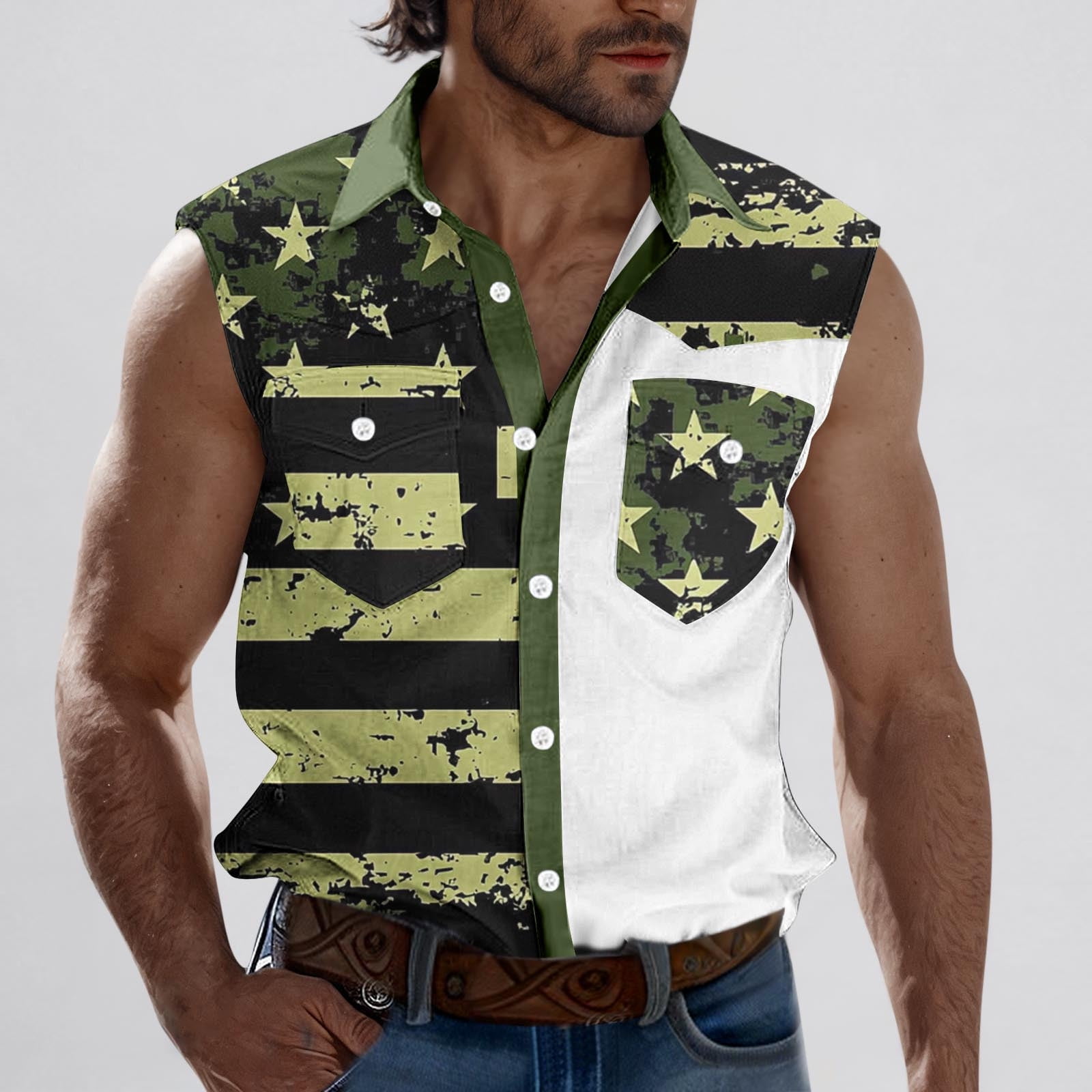 cllios Mens American Flag Tank Top Patriotic Camo Sleeveless Shirts Vintage Star and Stripes ...