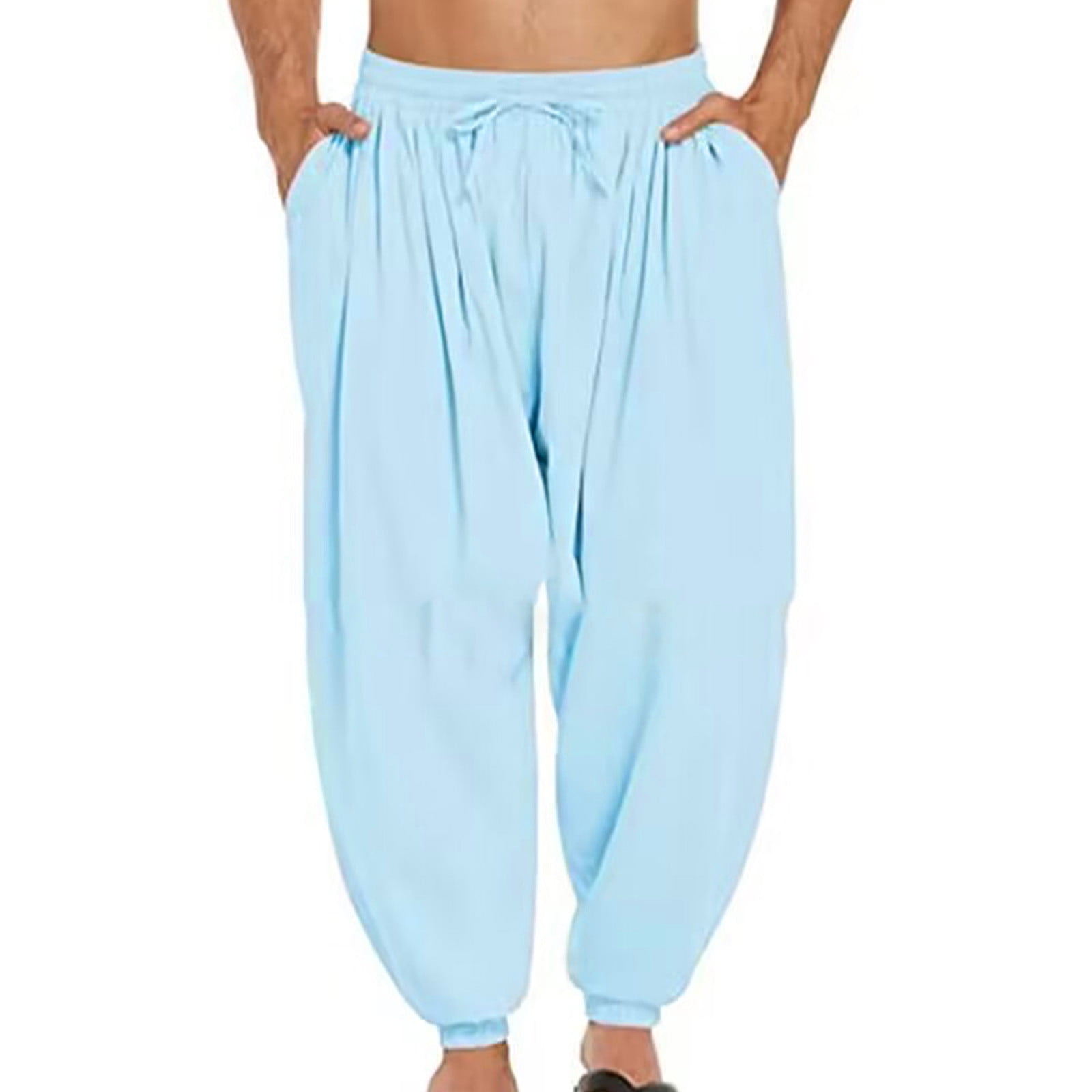 cllios Mens Baggy Pants Casual Capri Cargo Pants Loose Elastic ...