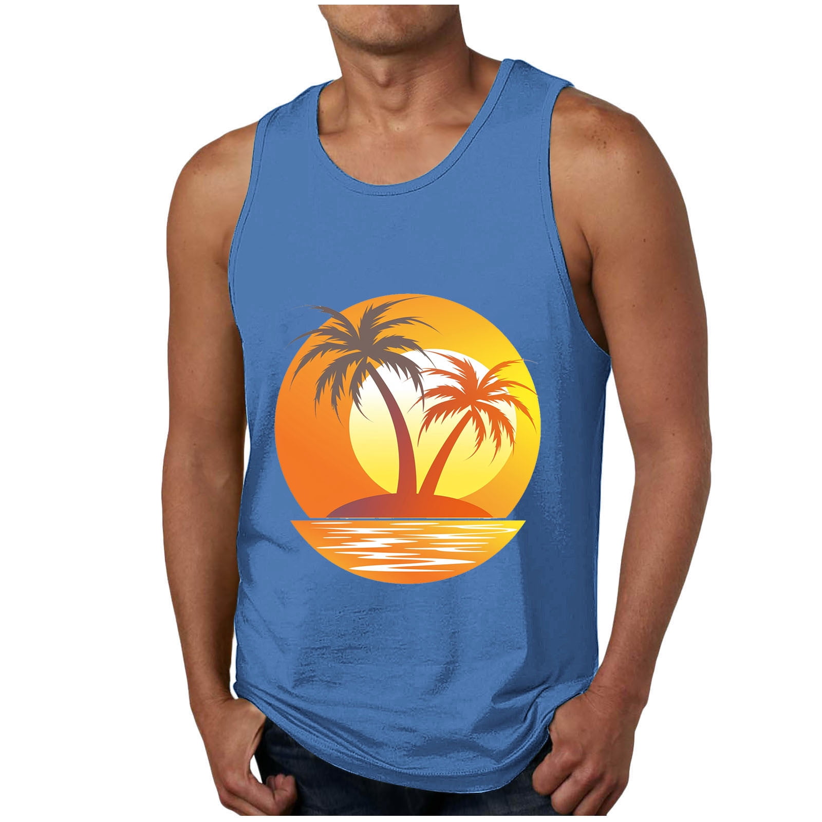 cllios Mens Beach Tank Tops Tropical Palm Tree Graphic Tees Hawaiian Sleeveless Crew Neck ...