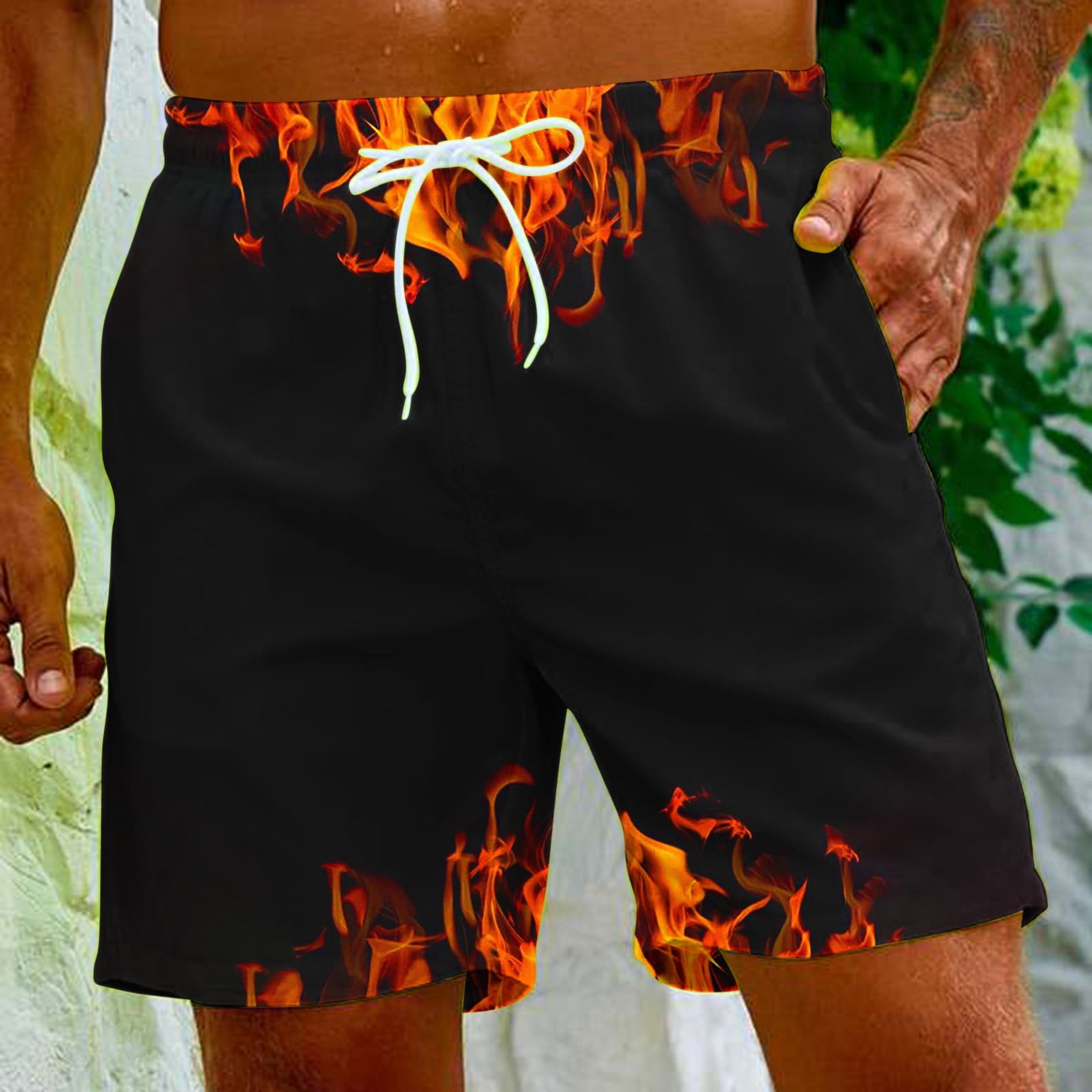 Cllios Mens Big And Tall Swim Trunks 2024 3d Flame Printed Quick Dry