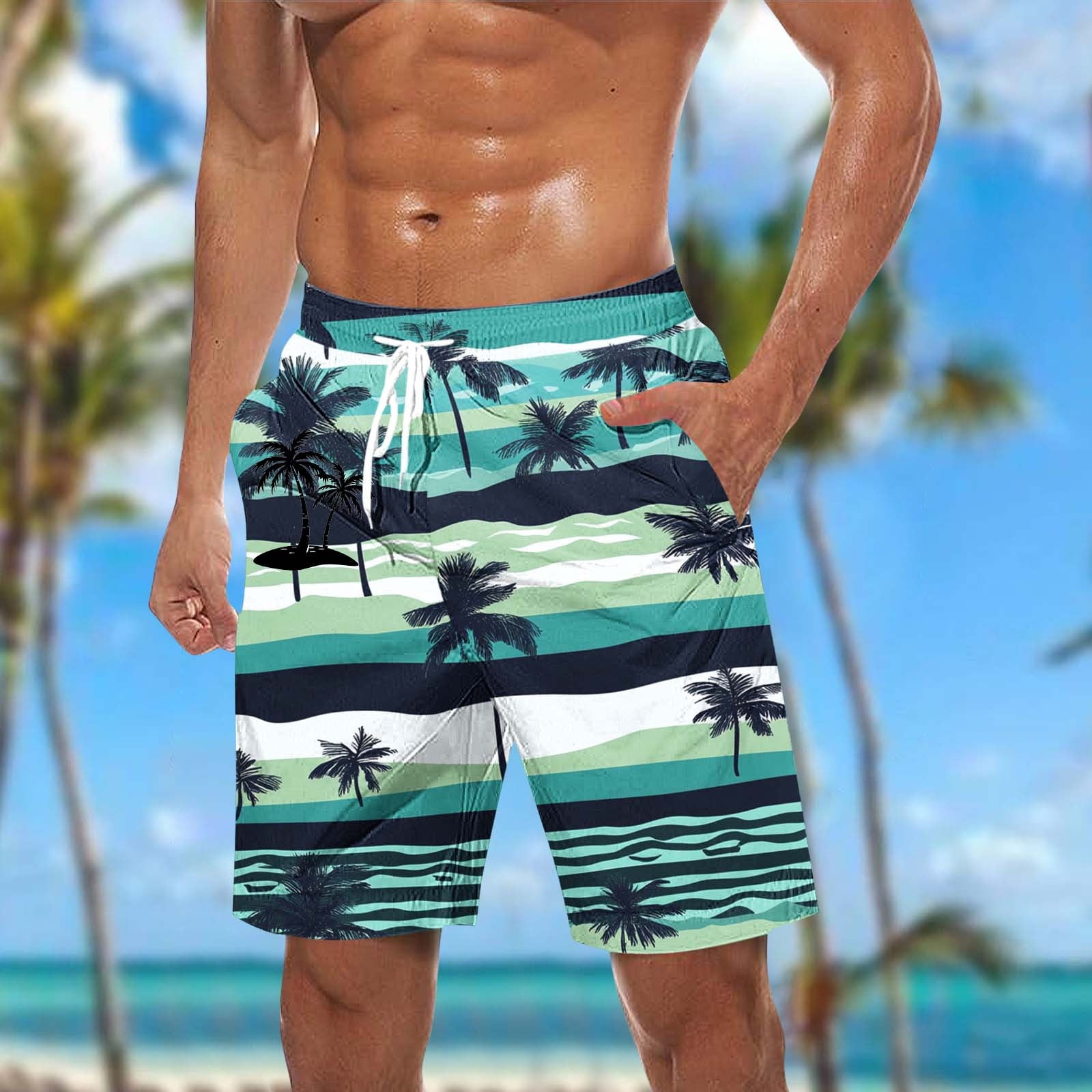 cllios Mens Board Shorts No Mesh,5 Inch Quick Swim Trunks Tropical Palm ...