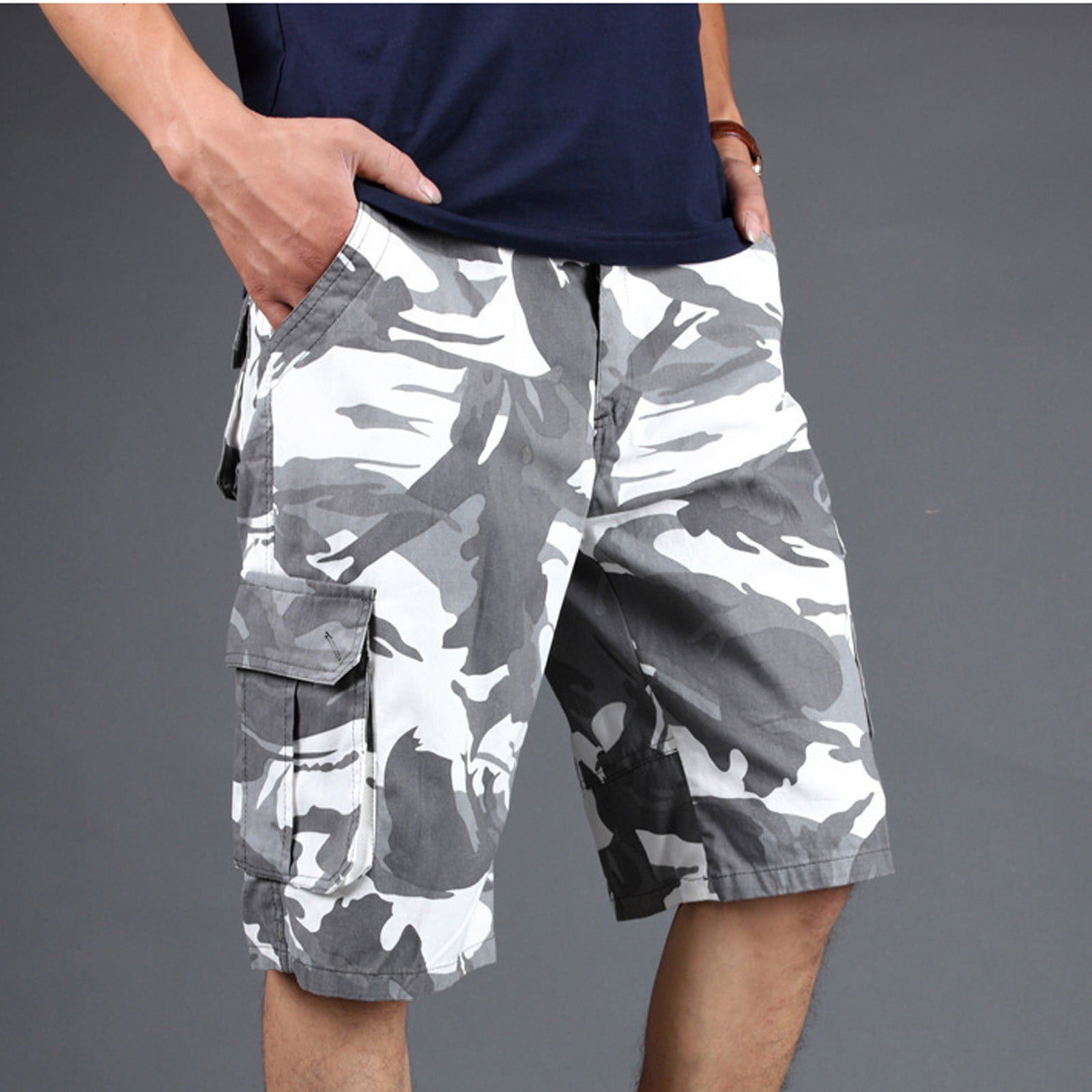 cllios Mens Camo Cargo Shorts Elastic Waistband Cotton Ripstop Tactical ...