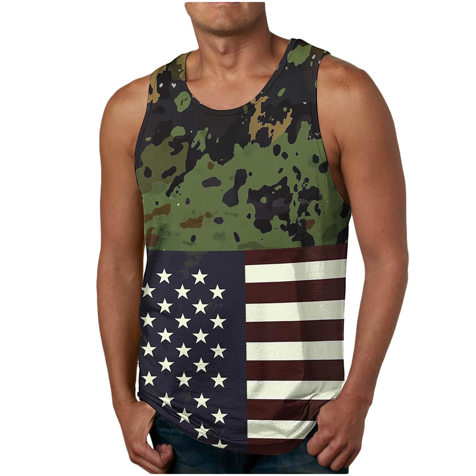 cllios Mens Camo Tank Tops 4th of July American Flag Sleeveless Undershirts Patiotic Crew Neck ...