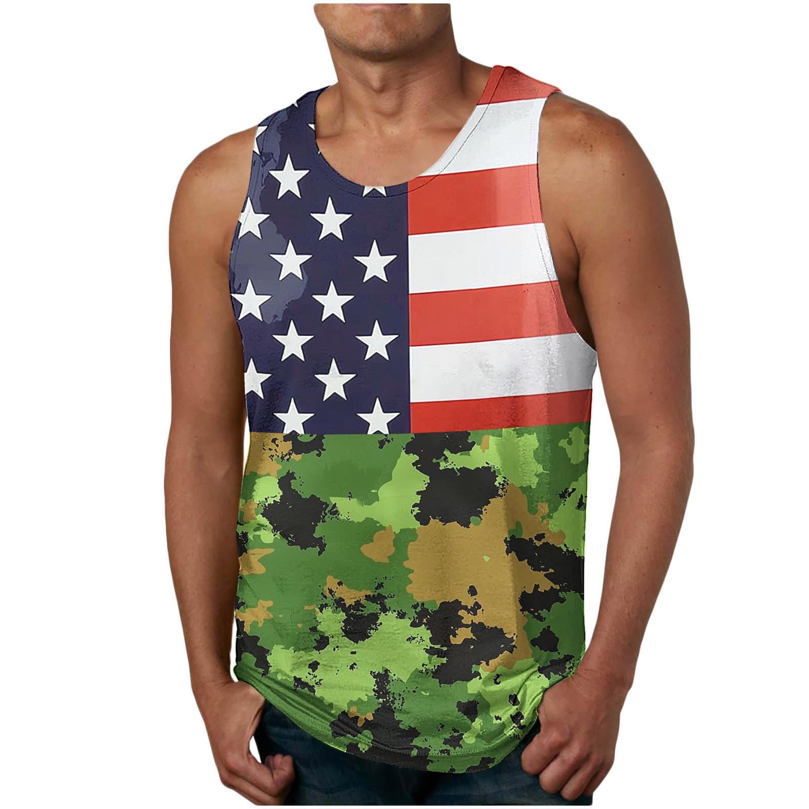 cllios Mens Camo Tank Tops 4th of July American Flag Print Sleeveless Muscle Tee Independence ...