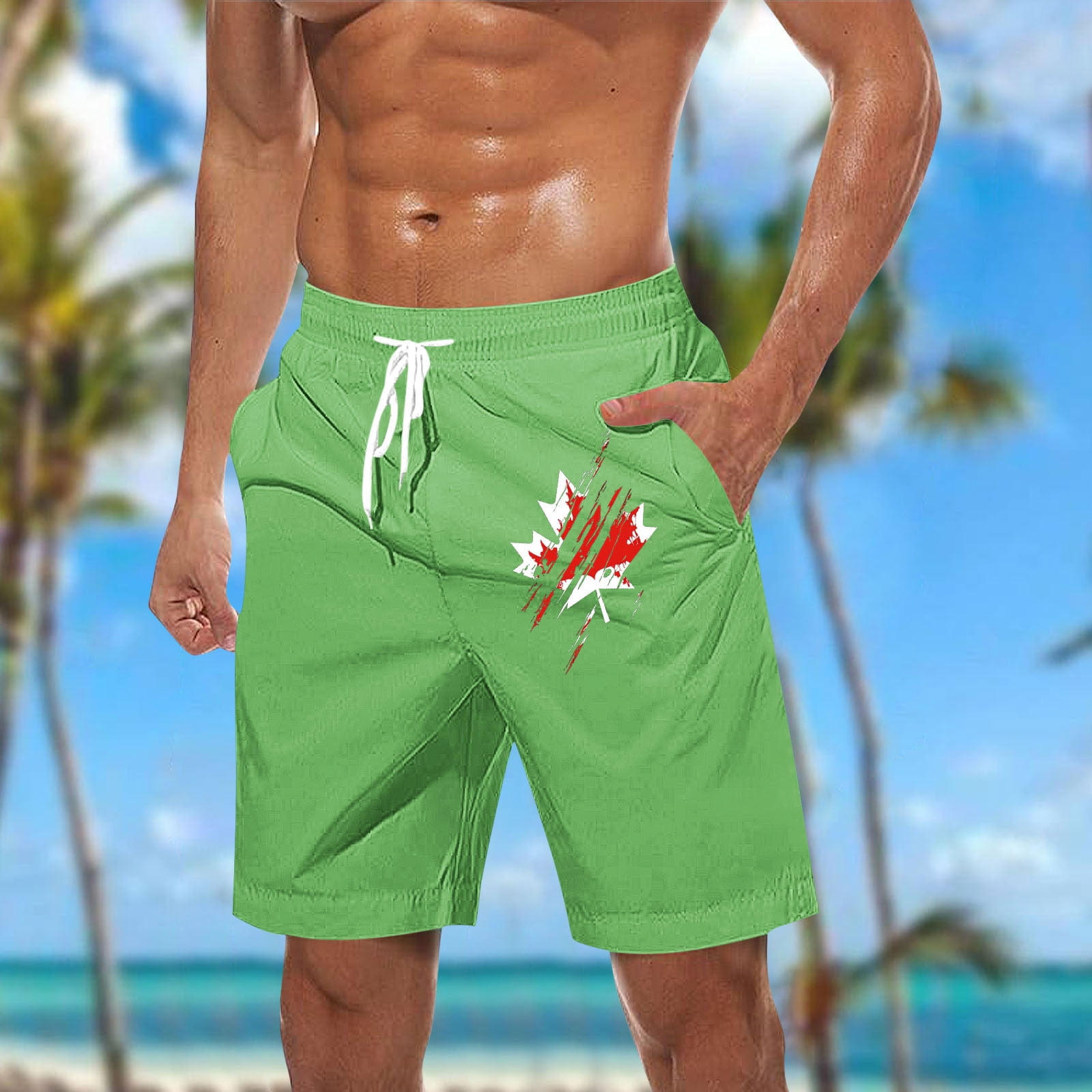 cllios Mens Canada Swim Trunks Big and Tall Quick Dry Board Shorts ...