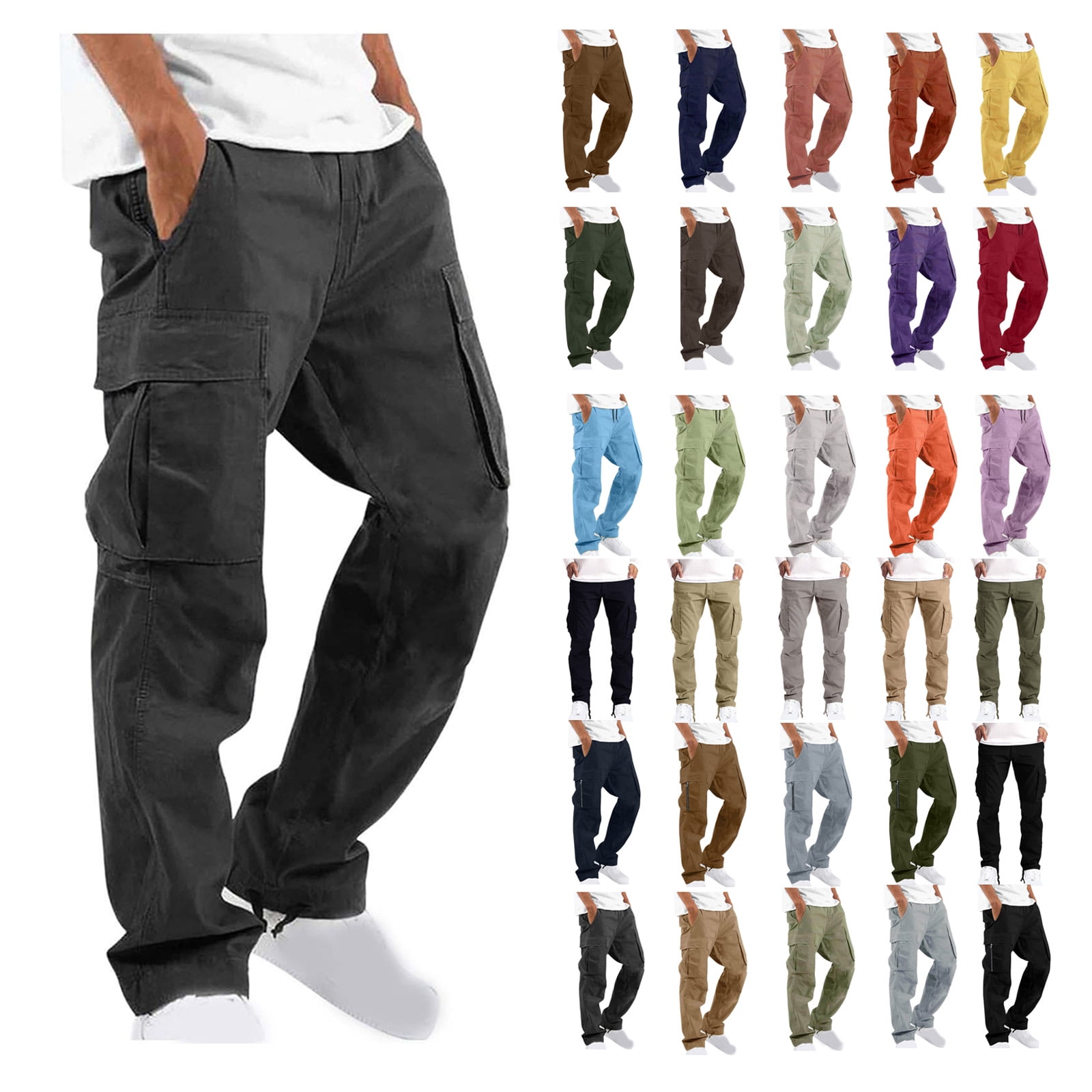 cllios Mens Cargo Pants Drawstring Casual Hiking Pants Joggers Athletic ...