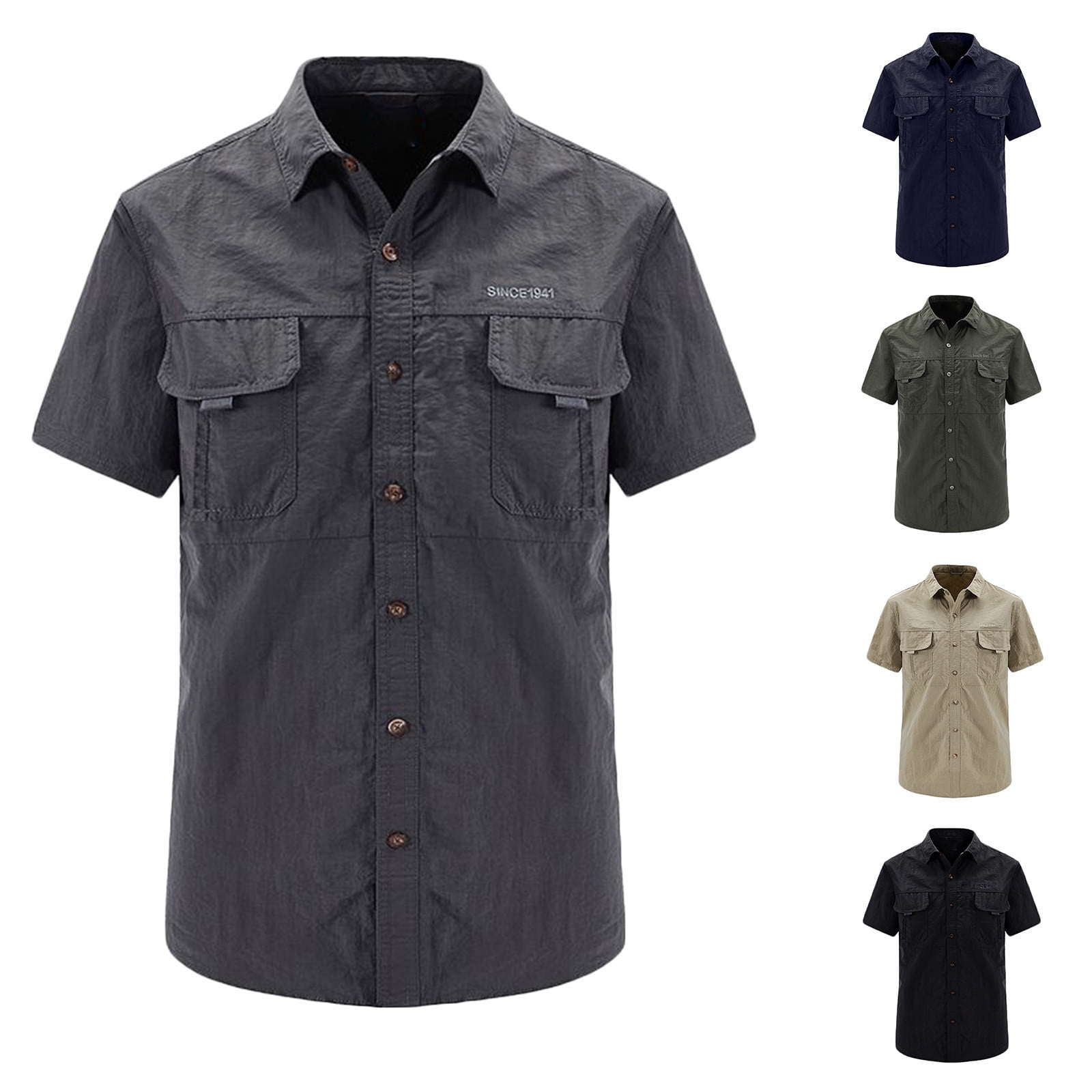 cllios Mens Cargo Shirts Casual Button Down Outdoor Work Shirts Quick ...