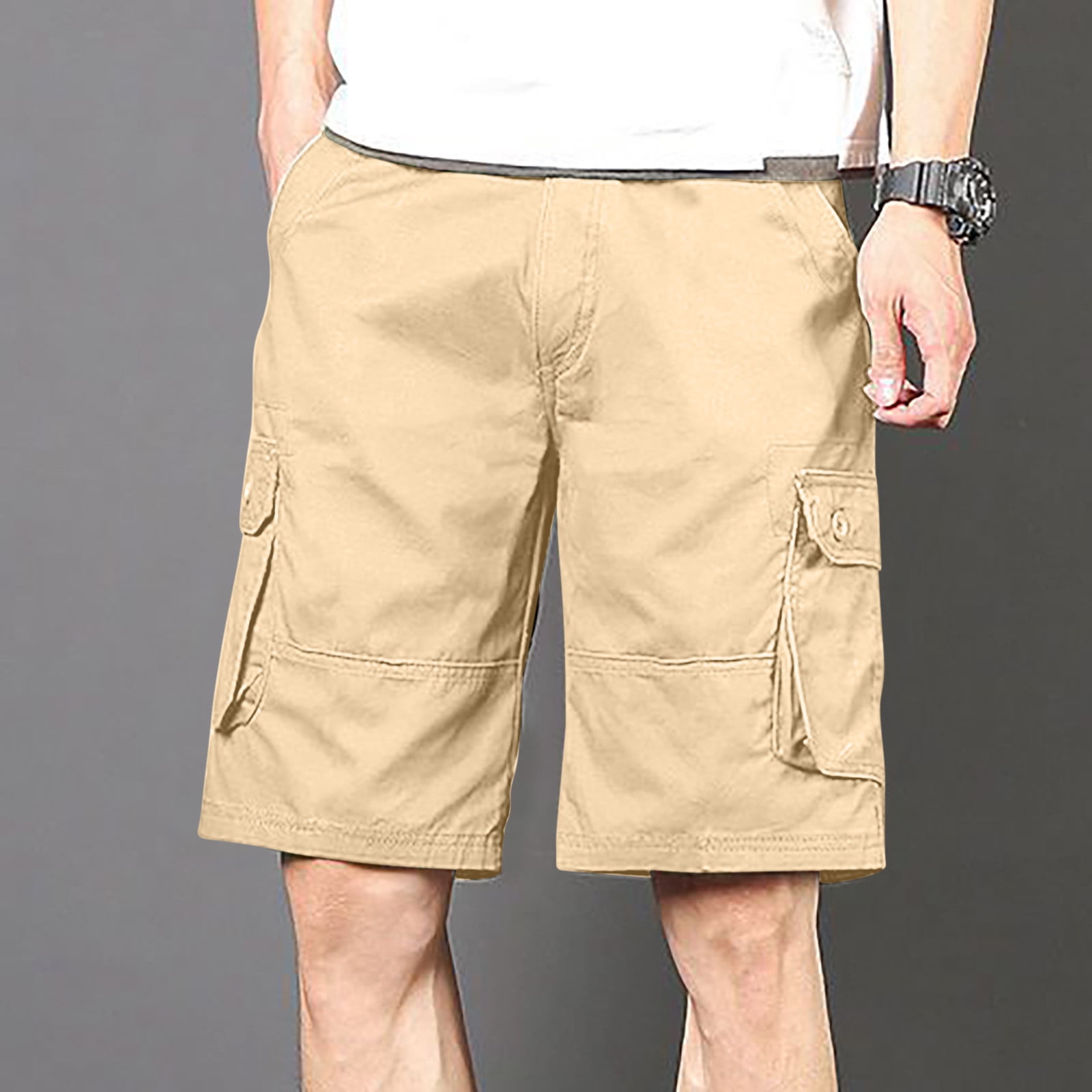 cllios Mens Cargo Shorts Casual Solid Color Multi Pocket Work Shorts Lightweight Ripstop Twill ...