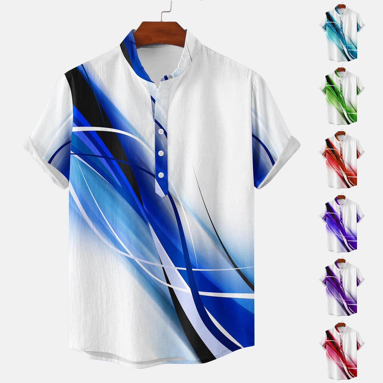 cllios Mens Casual Henley Shirts Casual Button Up V Neck Shirts 3D ...