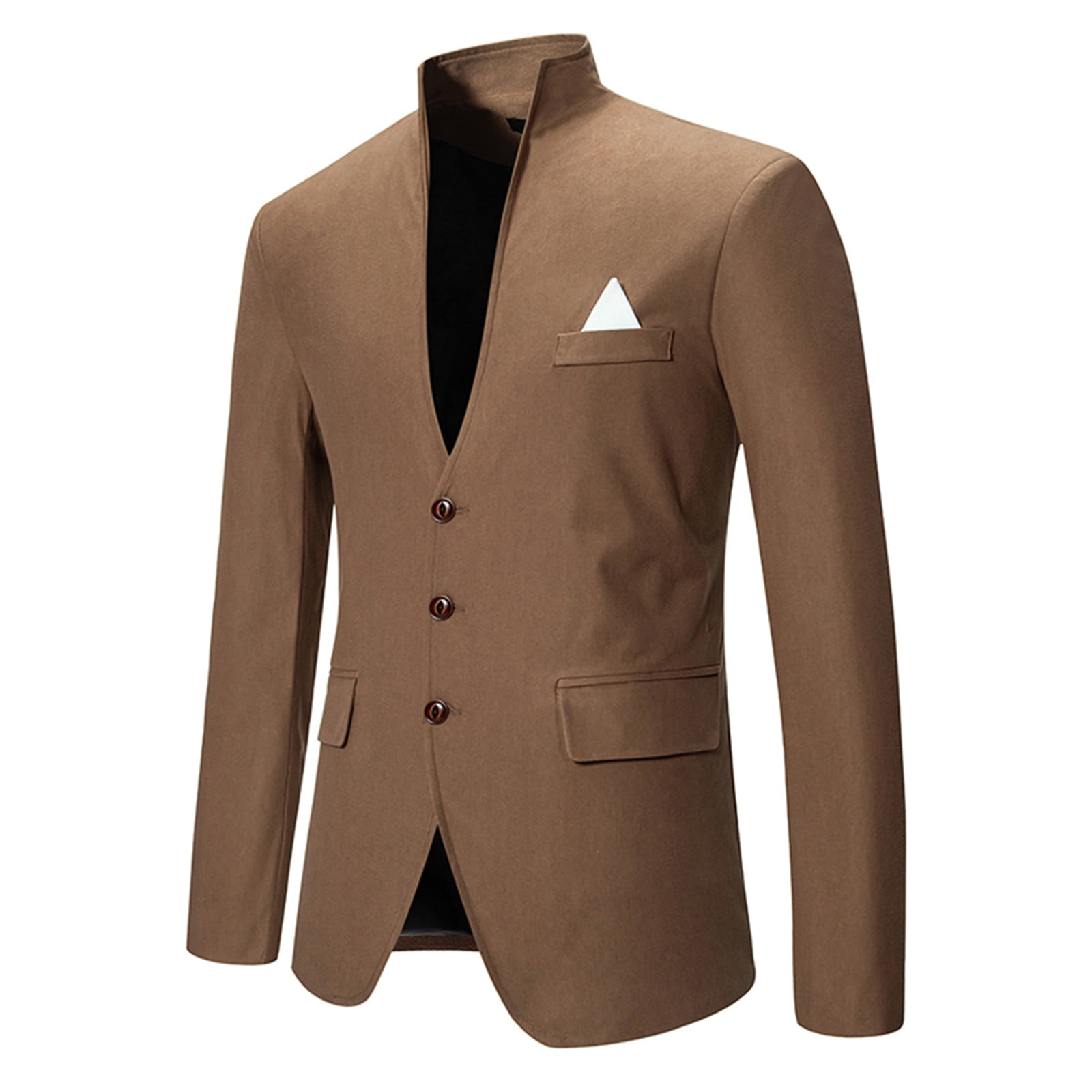 cllios Mens Casual Suit Blazer Jackets Stand Mandarin Collar ...