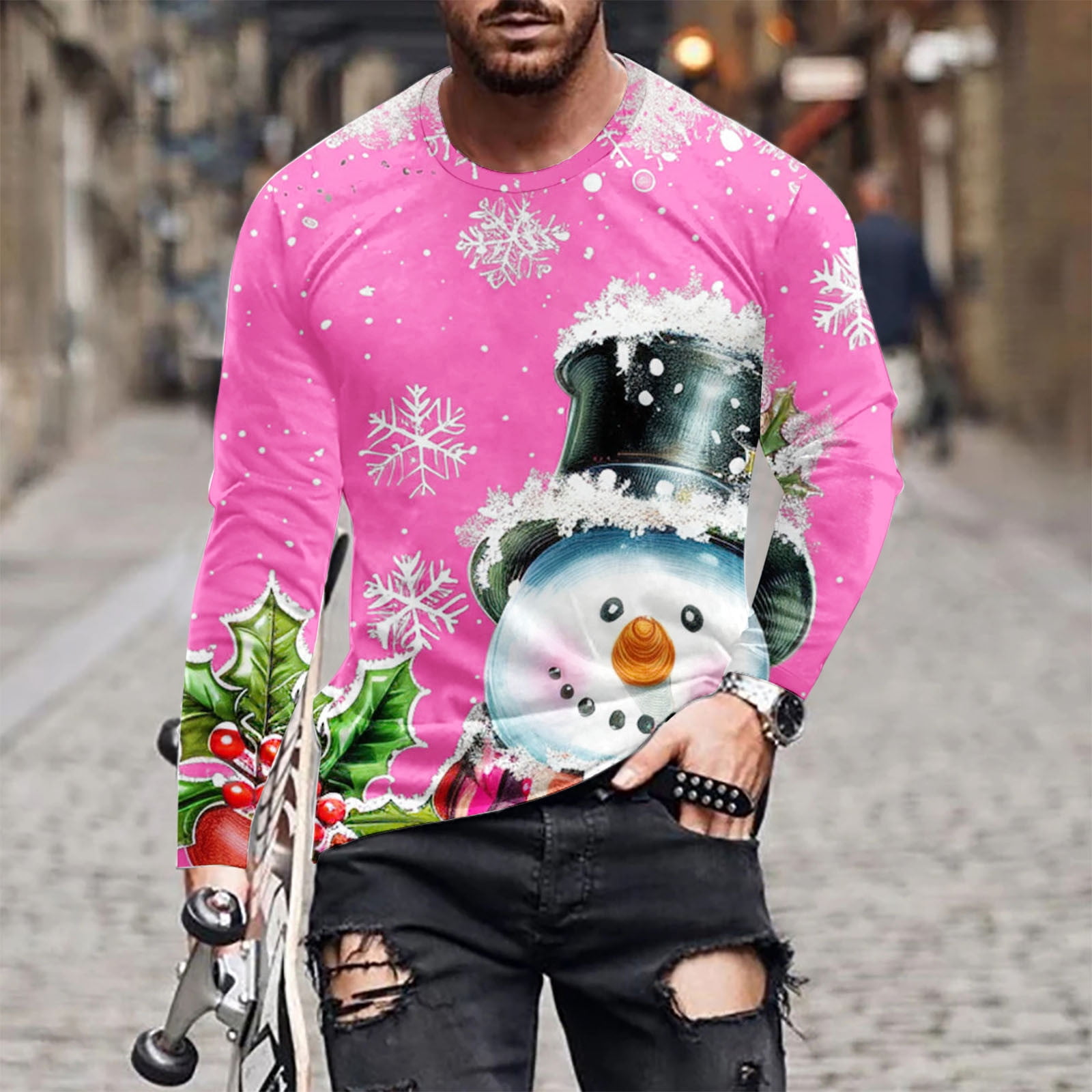 cllios Mens Christmas Shirts Funny,Trendy Novelty Snowman Print Graphic ...