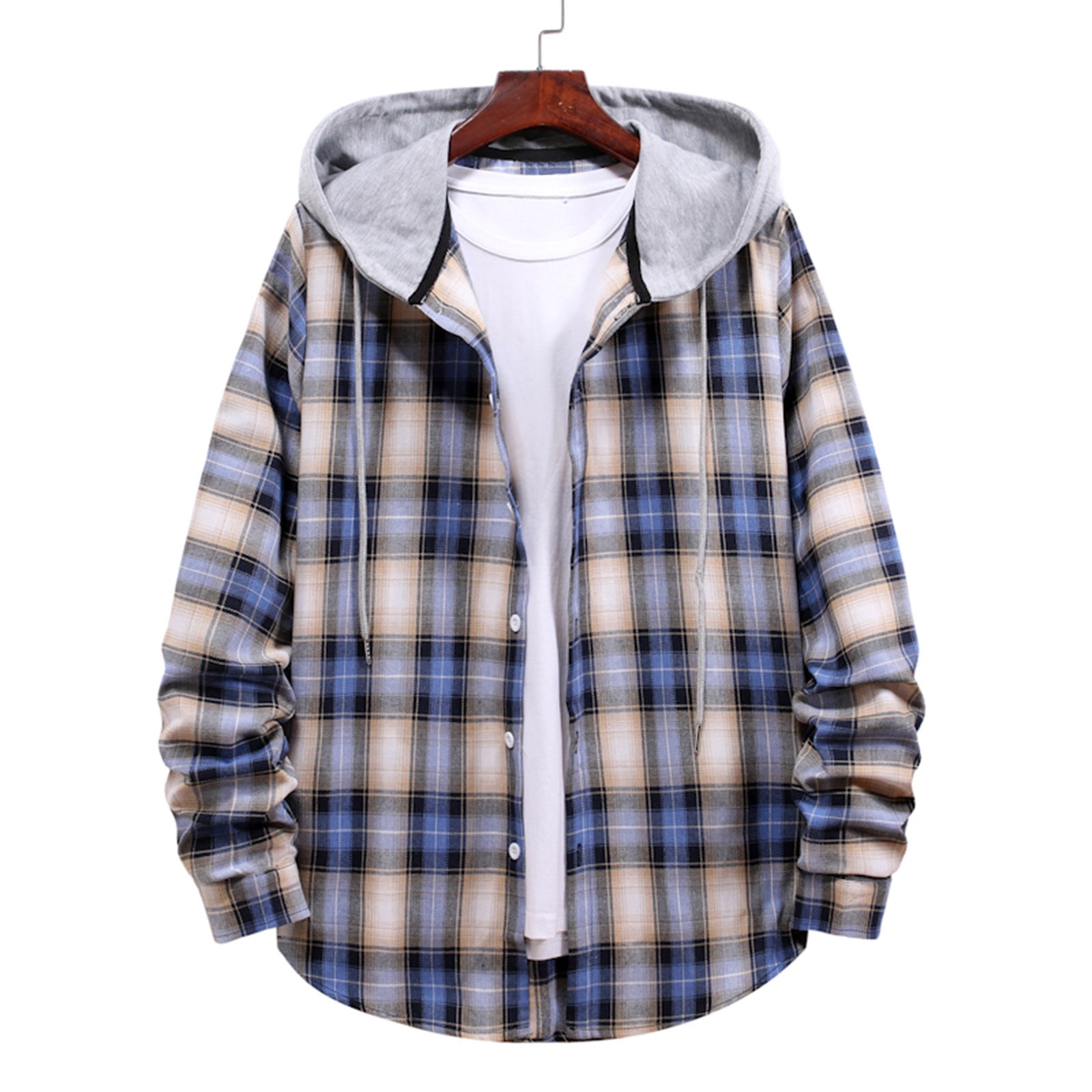 cllios Mens Classic Plaid Jacket Hoodie, Button Up Flannel Shirt ...