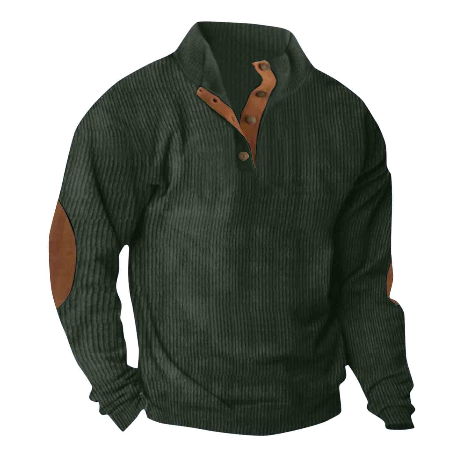 cllios Mens Corduroy Sweatshirt Casual Stand Collar 1/4 Button Up ...