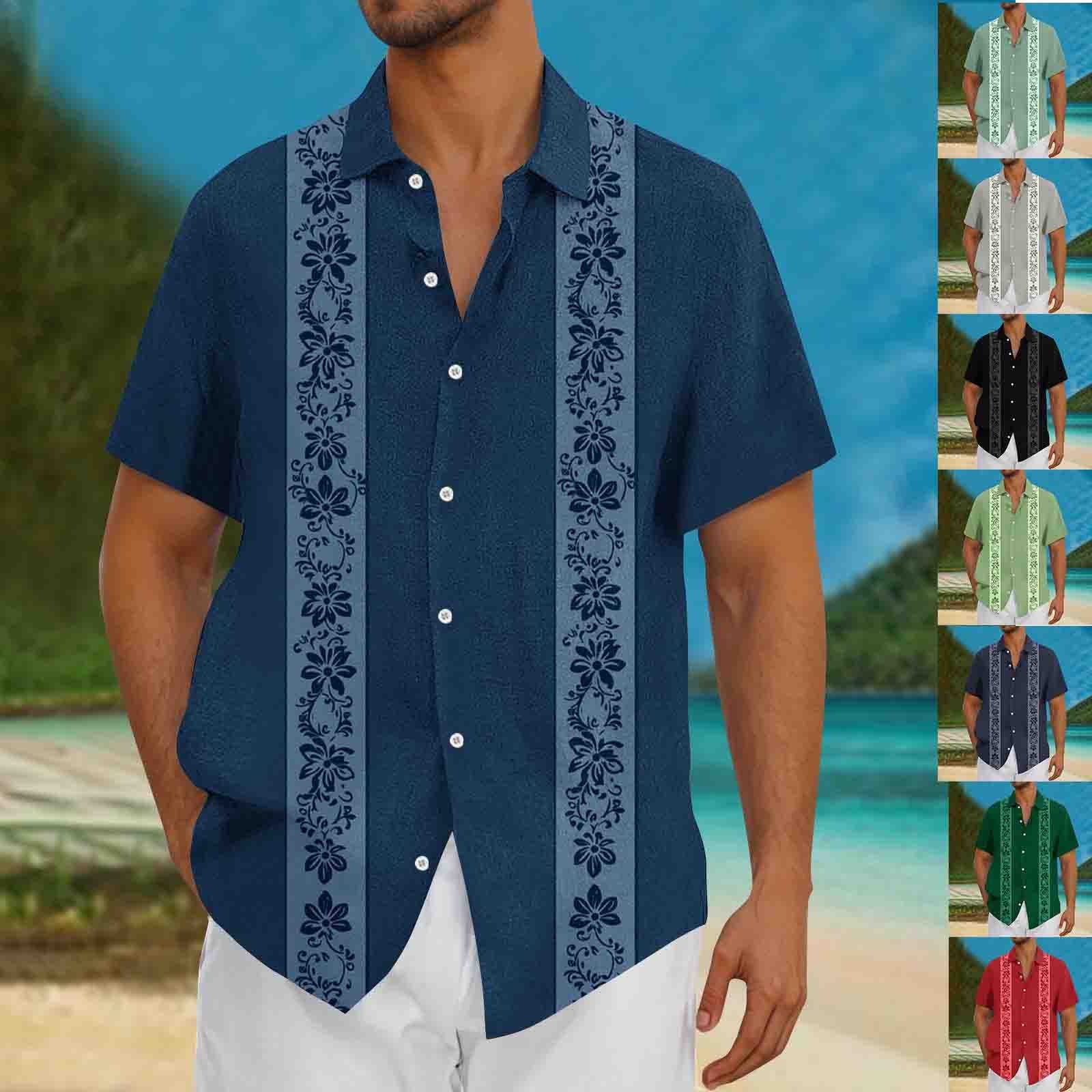 cllios Mens Cotton Linen Hawaiian Shirts Short Sleeve Casual Button Down Shirt Big and Tall ...