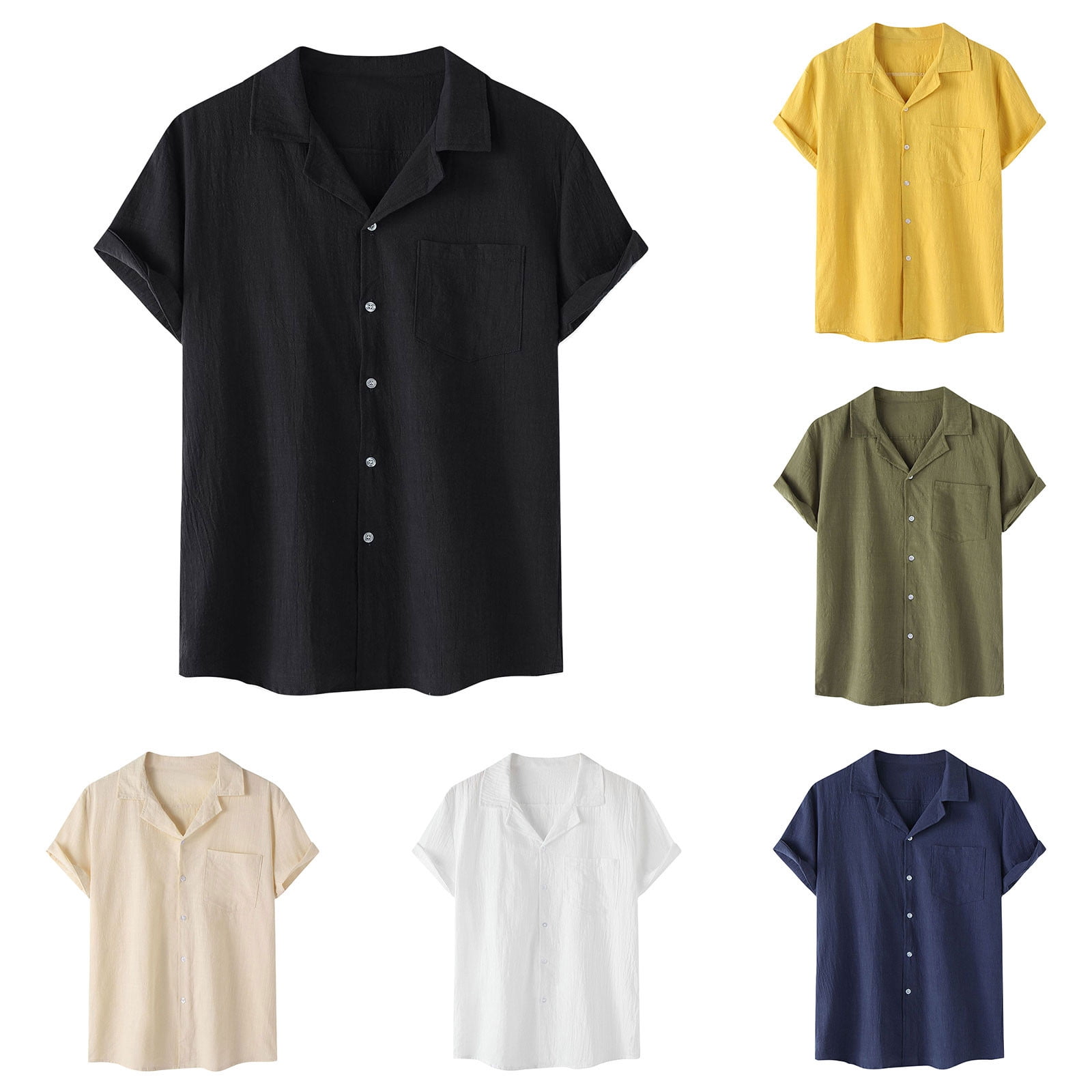 cllios Mens Cotton Linen Shirts Casual Button Down Shirts for Men Short ...