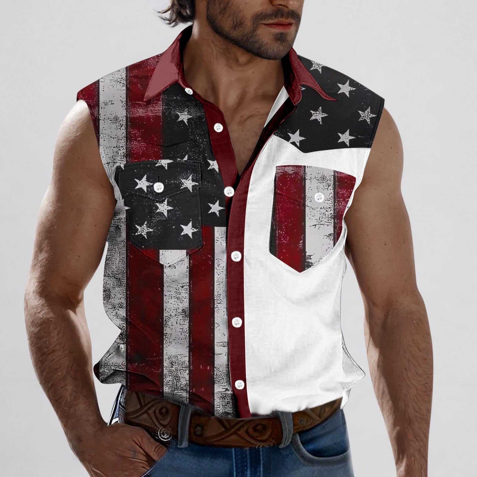 cllios Mens Flag Tank Top 4th of July Distressed American Flag Grahic Tee Shirts Button Down ...