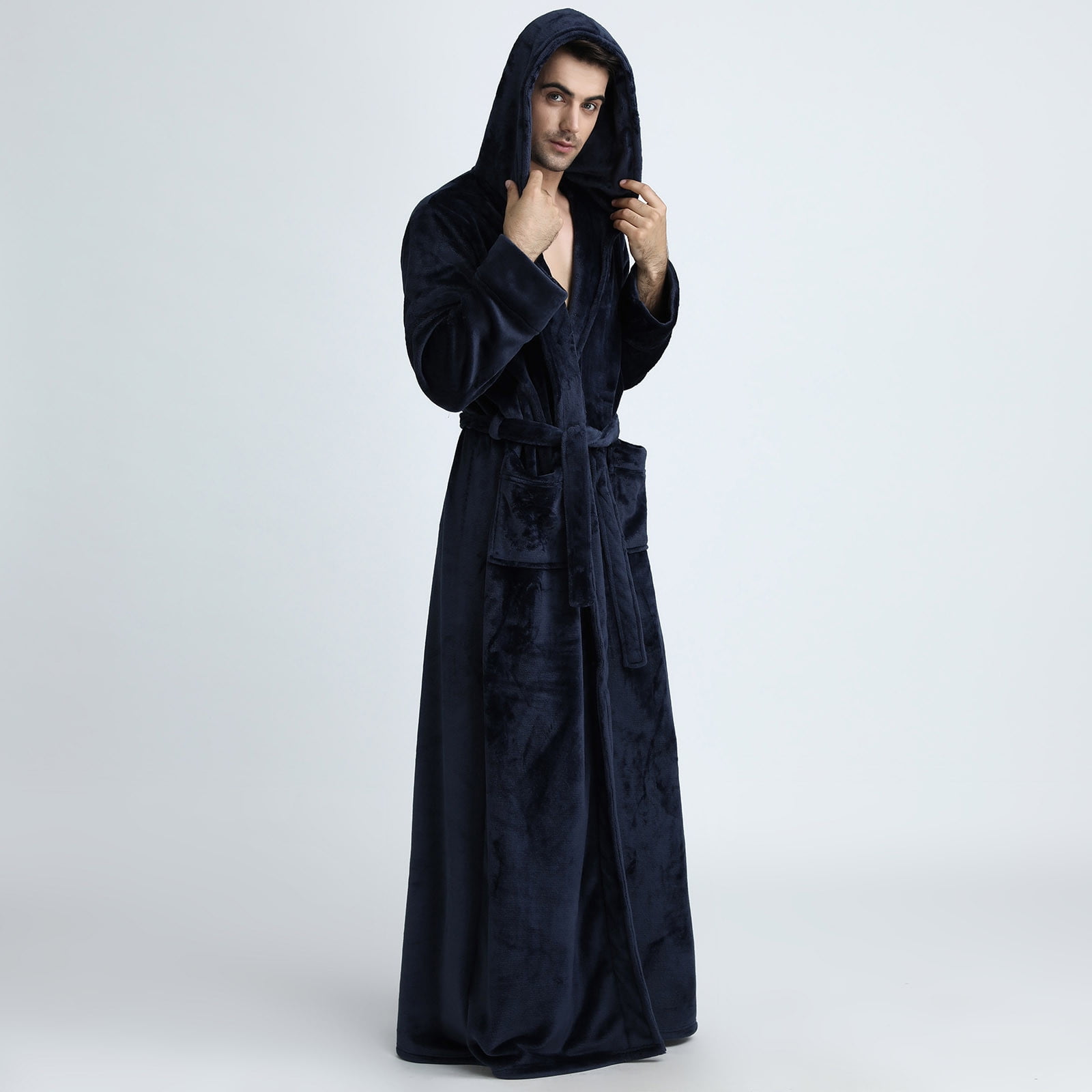 cllios Mens Flannel Bathrobes with Hood,Plush Fleece Soft Robe for Men ...