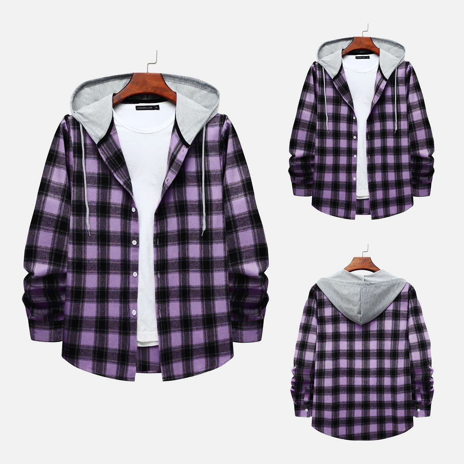 cllios Mens Flannel Hoodie Shirts Casual Plaid Jacket Button Down ...
