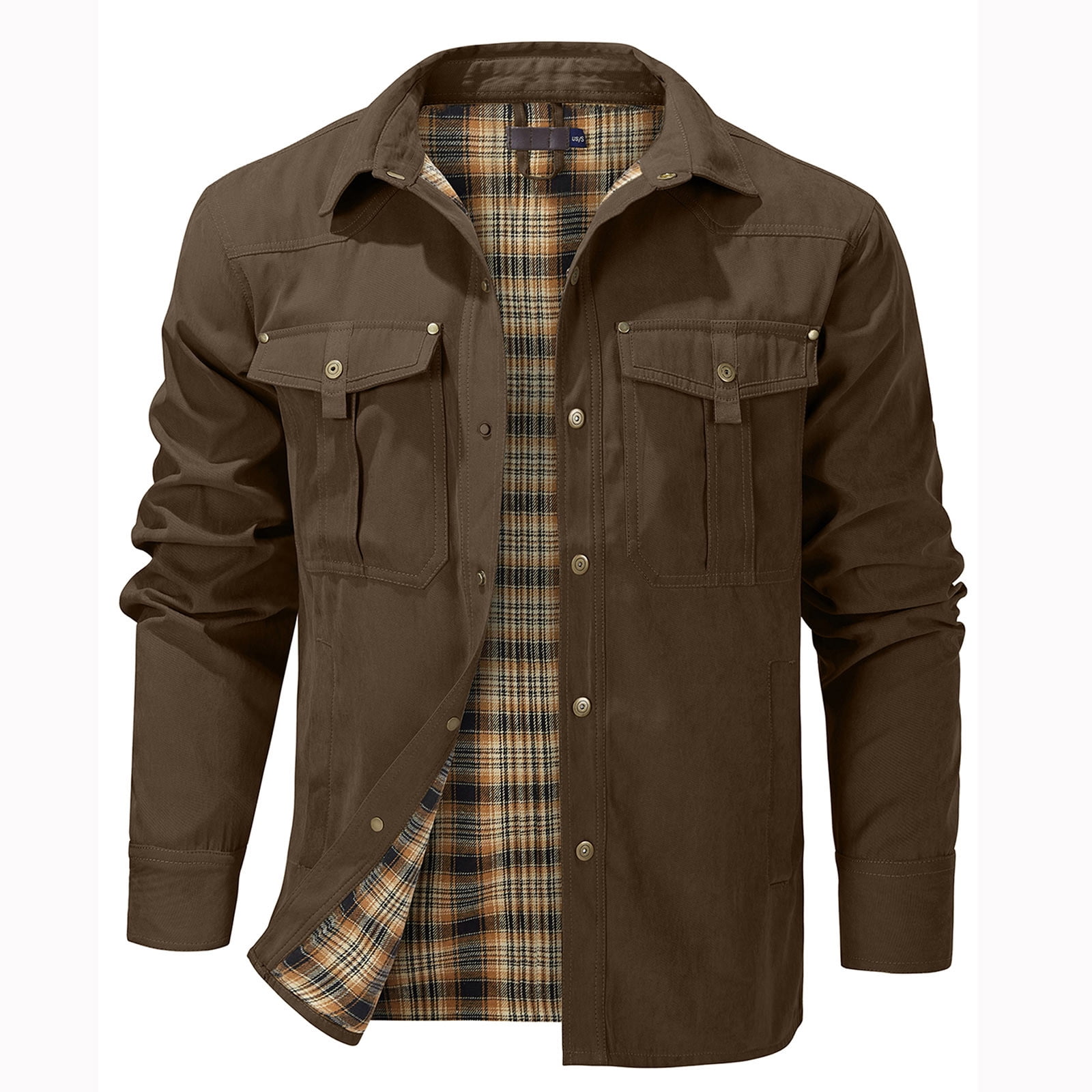 cllios Mens Flannel Lined Shirt Jacket Vintage Snap Button Western ...