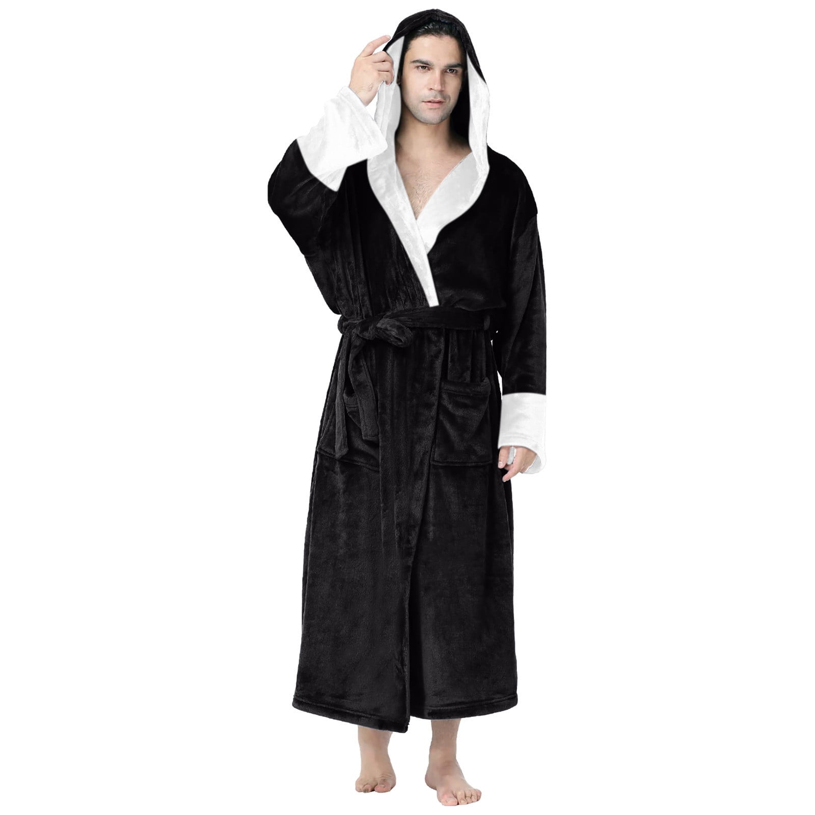 cllios Mens Fleece Hooded Robe Soft Fluffy Mens Plush Robe Winter Plush ...